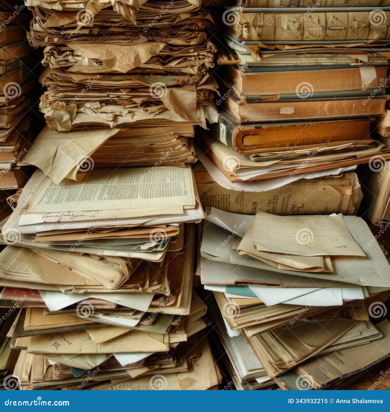 Vintage Books and Documents Stacked in an Antique Library Setting ...