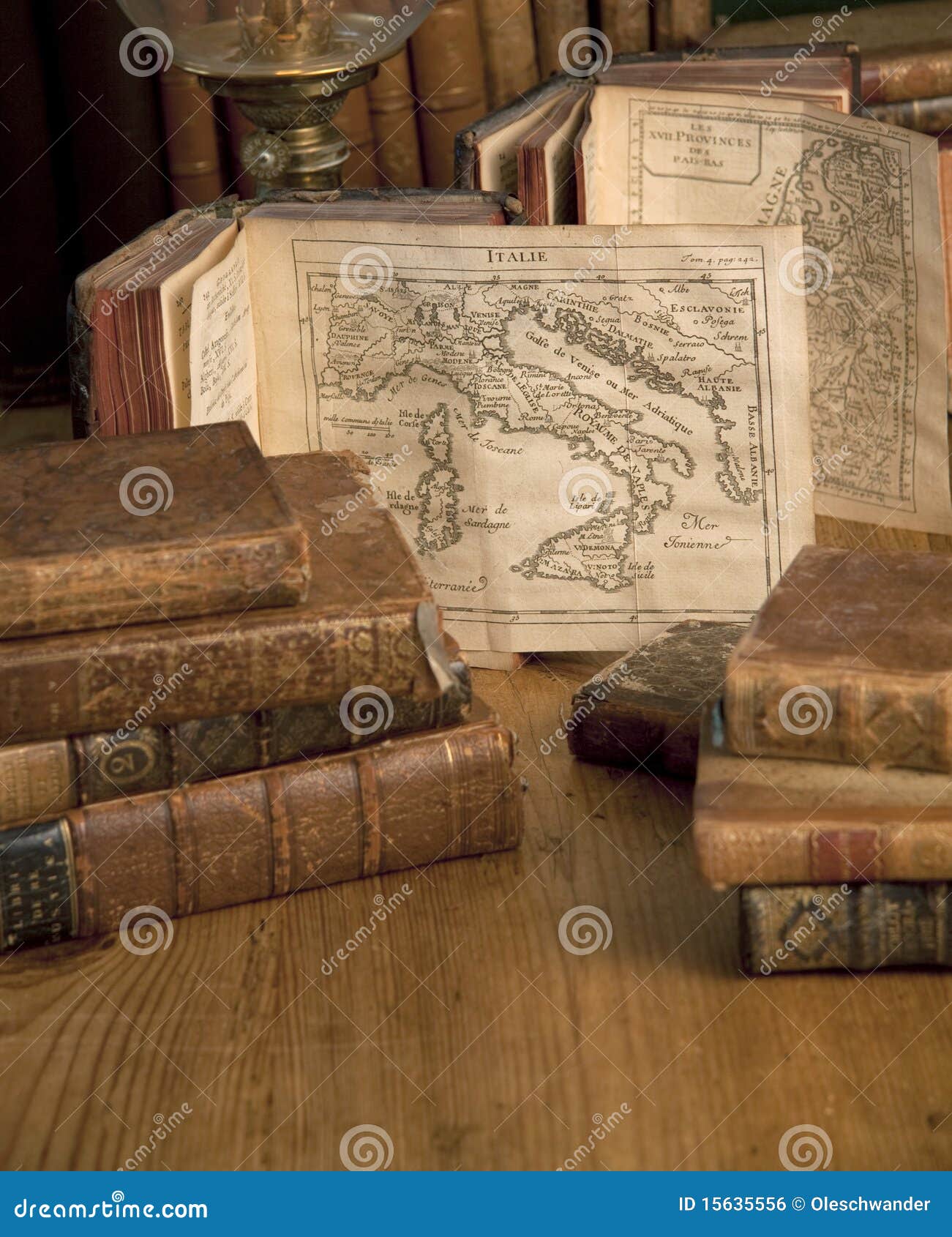 Vintage Books Old Maps on a Wooden Table Stock Photo - Image of century ...