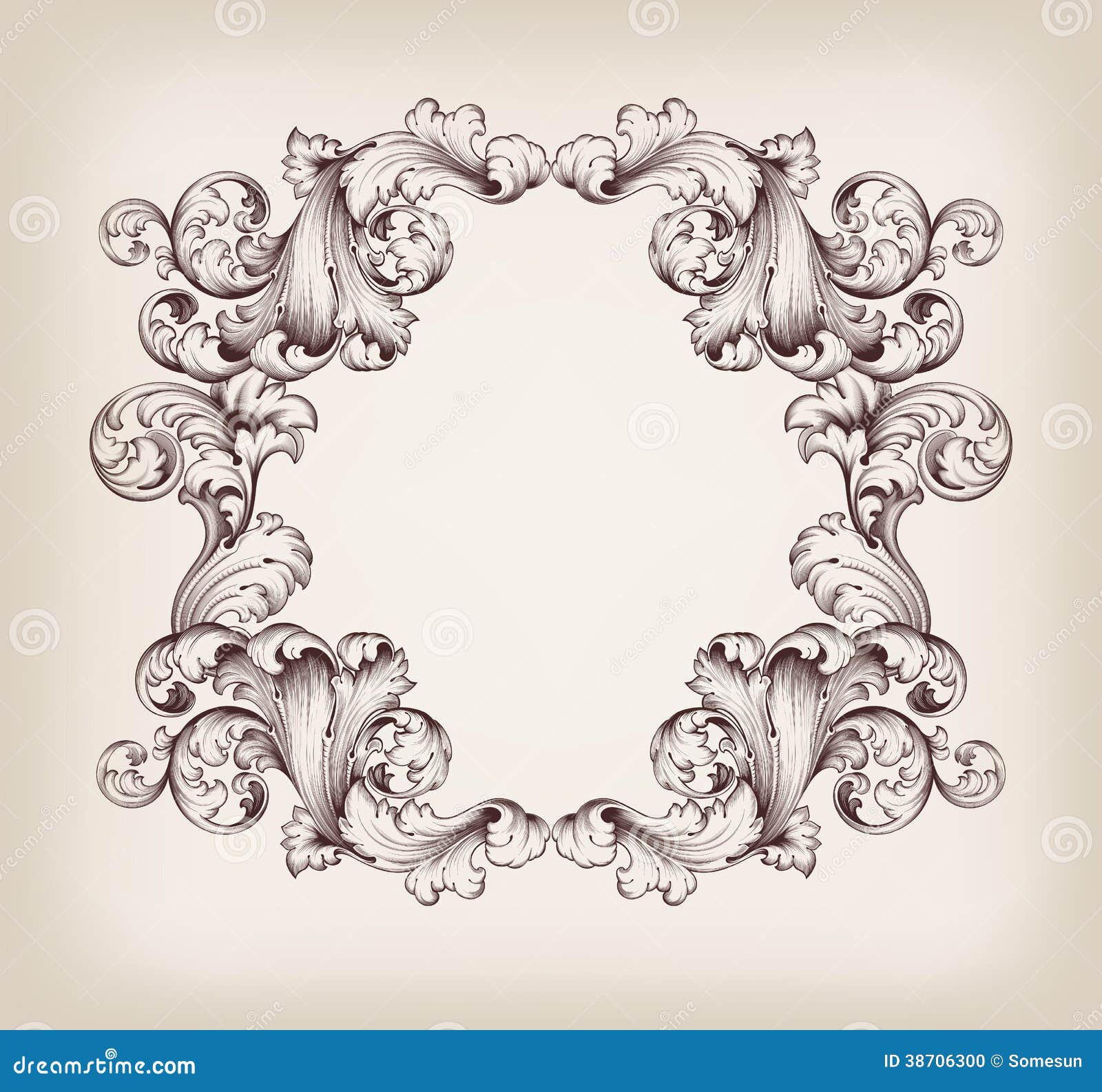 Vintage Border Frame Engraving Baroque Vector Stock Vector ...