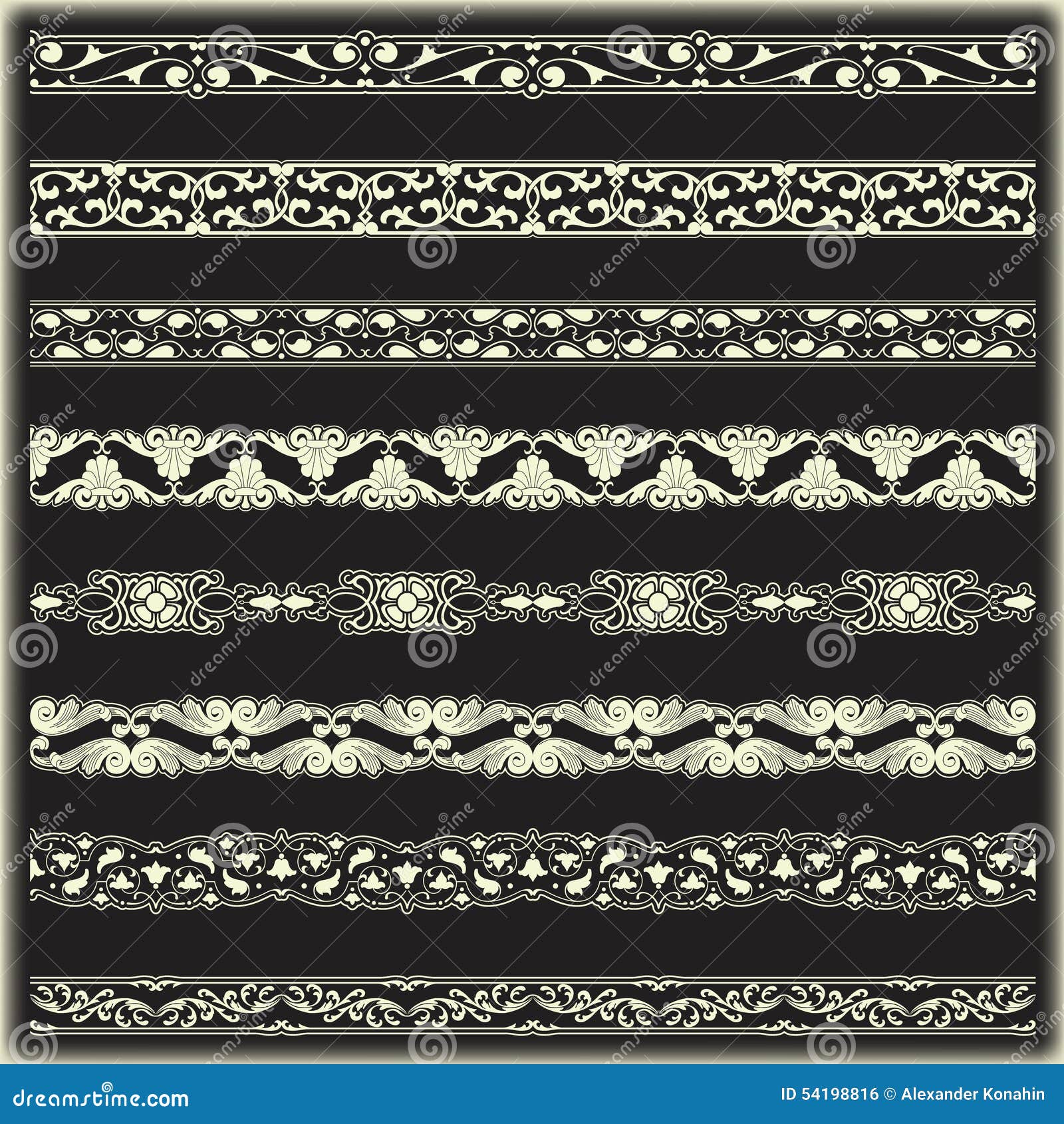 Vintage Border Set for Design Stock Vector - Illustration of flower ...