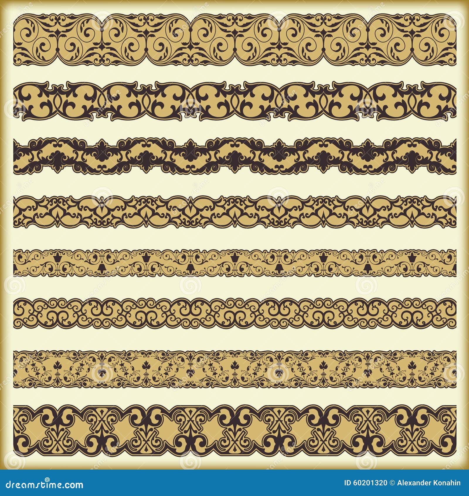 Vintage Border Set for Design Stock Vector - Illustration of floral ...