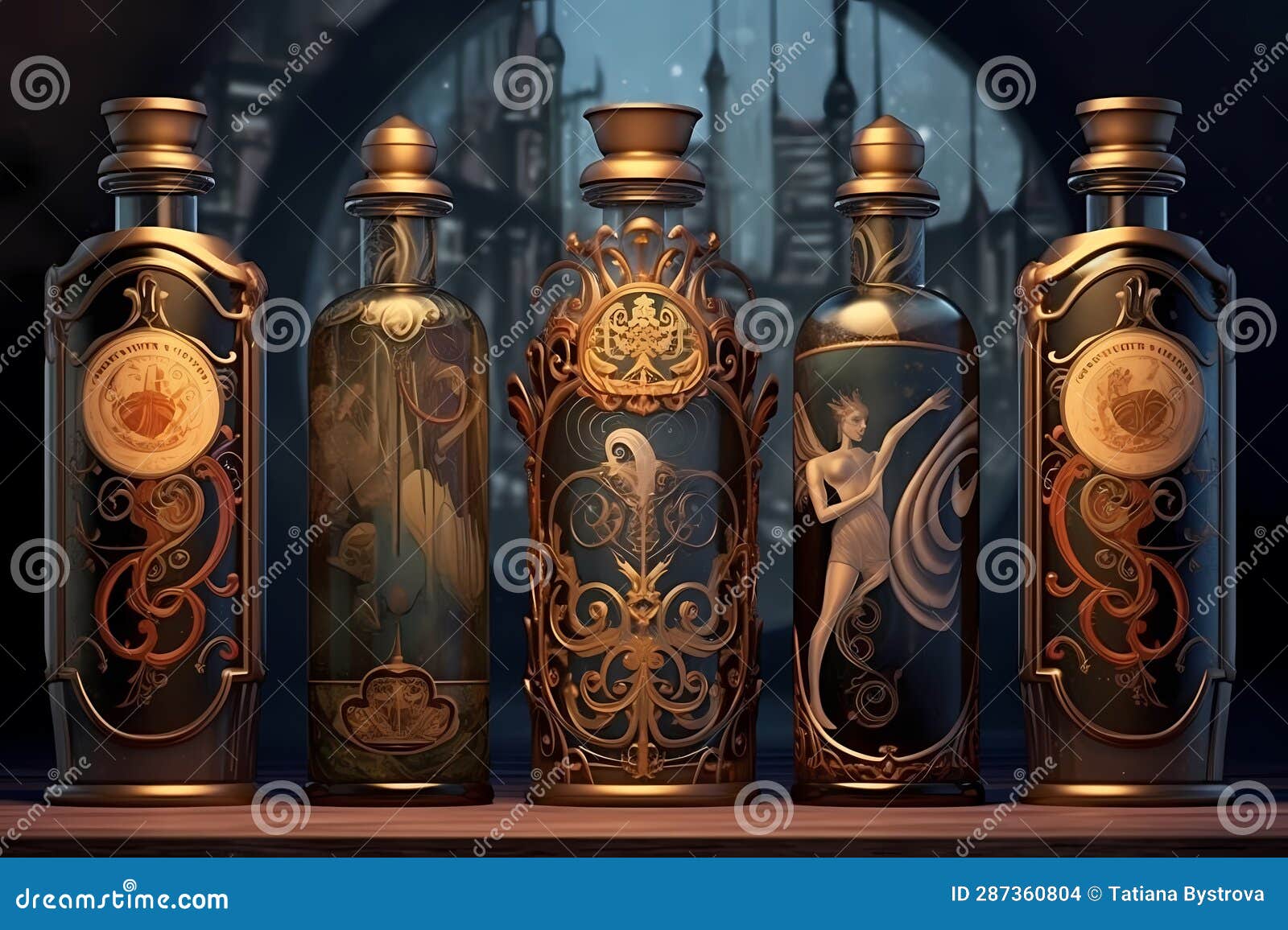 Vintage Bottles with Magic Potions. Stock Illustration - Illustration ...