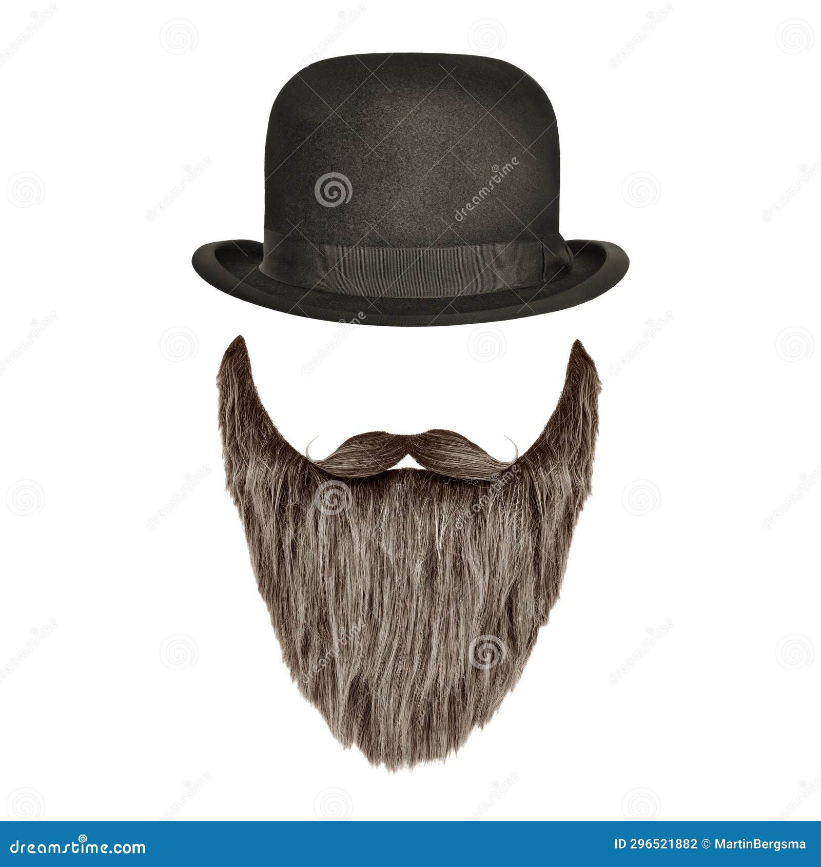 Vintage Bowler Hat with Curly Beard and Moustache Stock Photo - Image ...