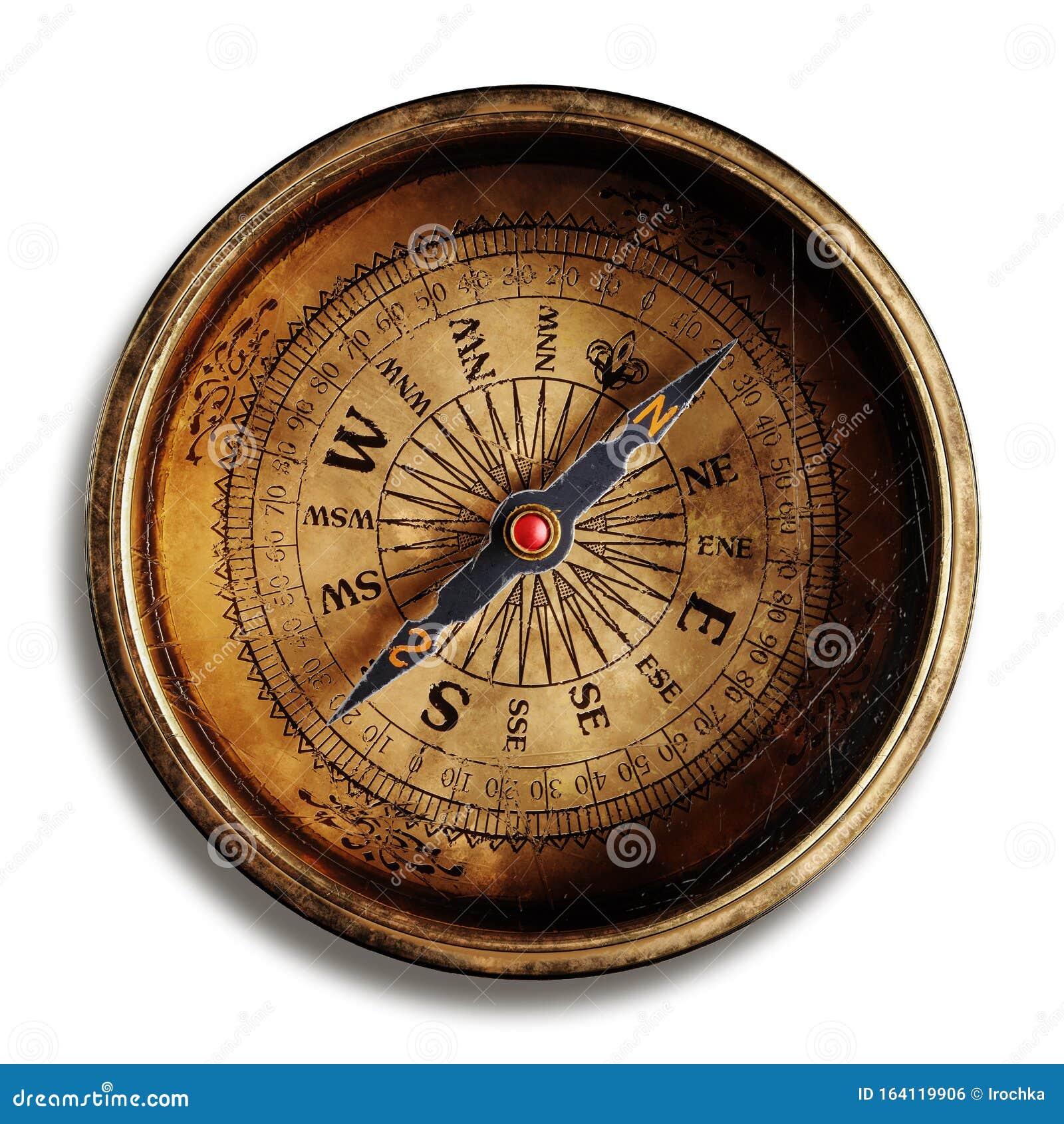 Vintage Brass Compass Isolated On Black Background Stock Illustration Illustration Of Antiques
