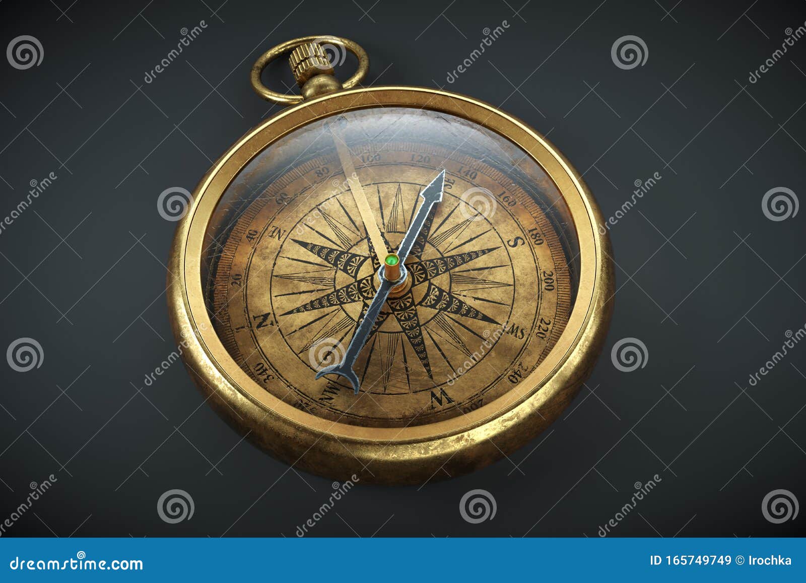 Vintage Brass Compass Isolated on Black Background 3d Stock ...