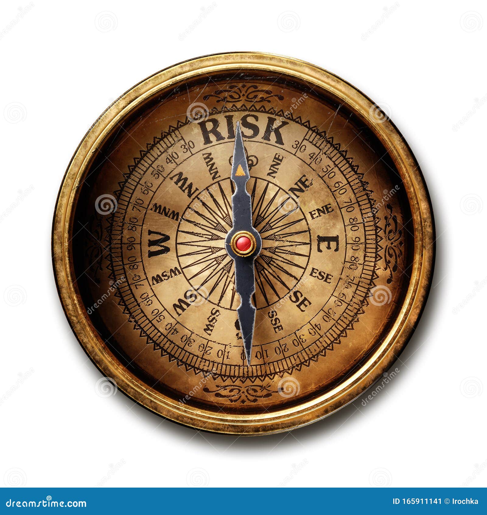 Vintage Brass Compass Isolated on Black Background Stock Illustration ...