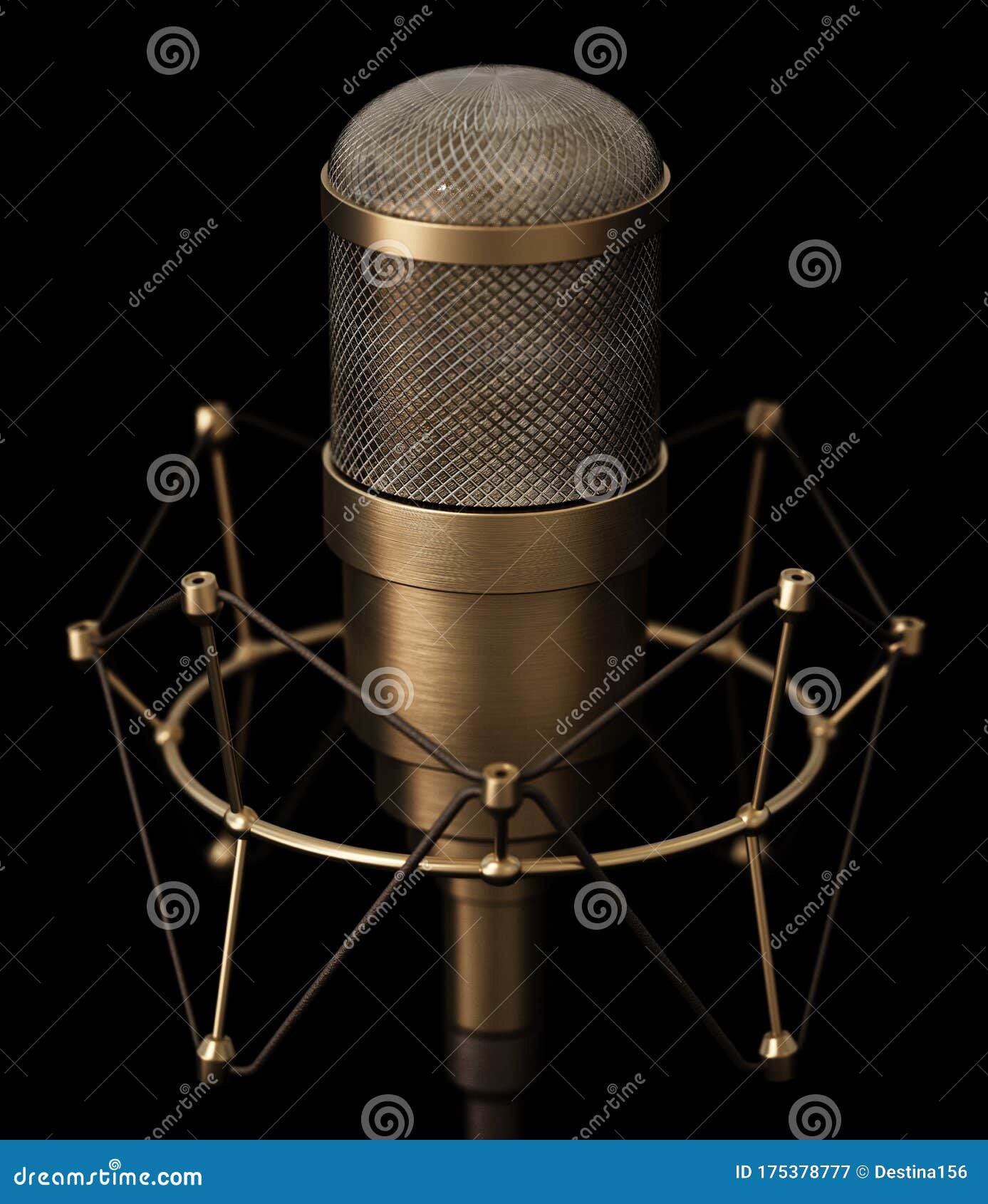 Vintage Brass Microphone Isolated on Black Background. 3D Illustration ...