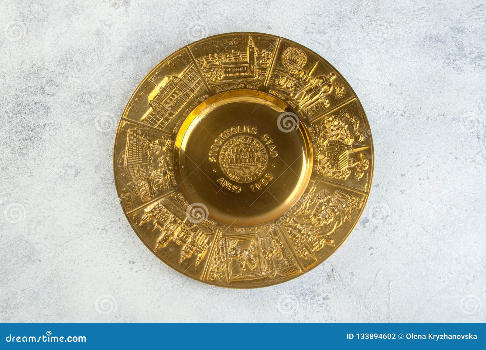 Vintage Brass Plate with Embossed Pattern Stock Photo - Image of ...