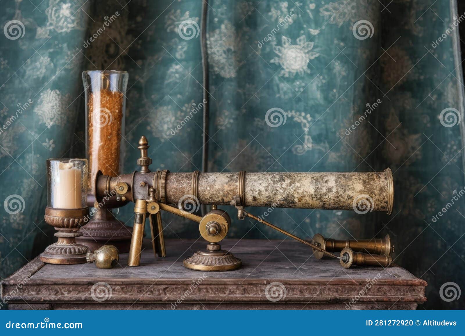 Vintage Brass Telescope with Celestial Map Background Stock ...