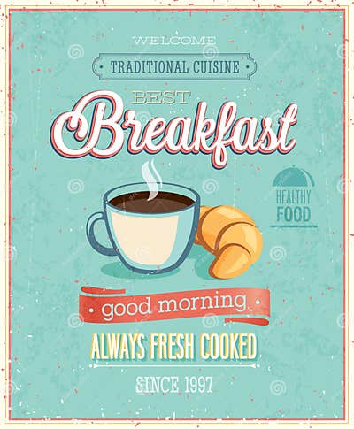 Vintage Breakfast Poster. stock vector. Illustration of background ...