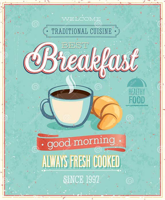 Vintage Breakfast Poster. stock vector. Illustration of background ...