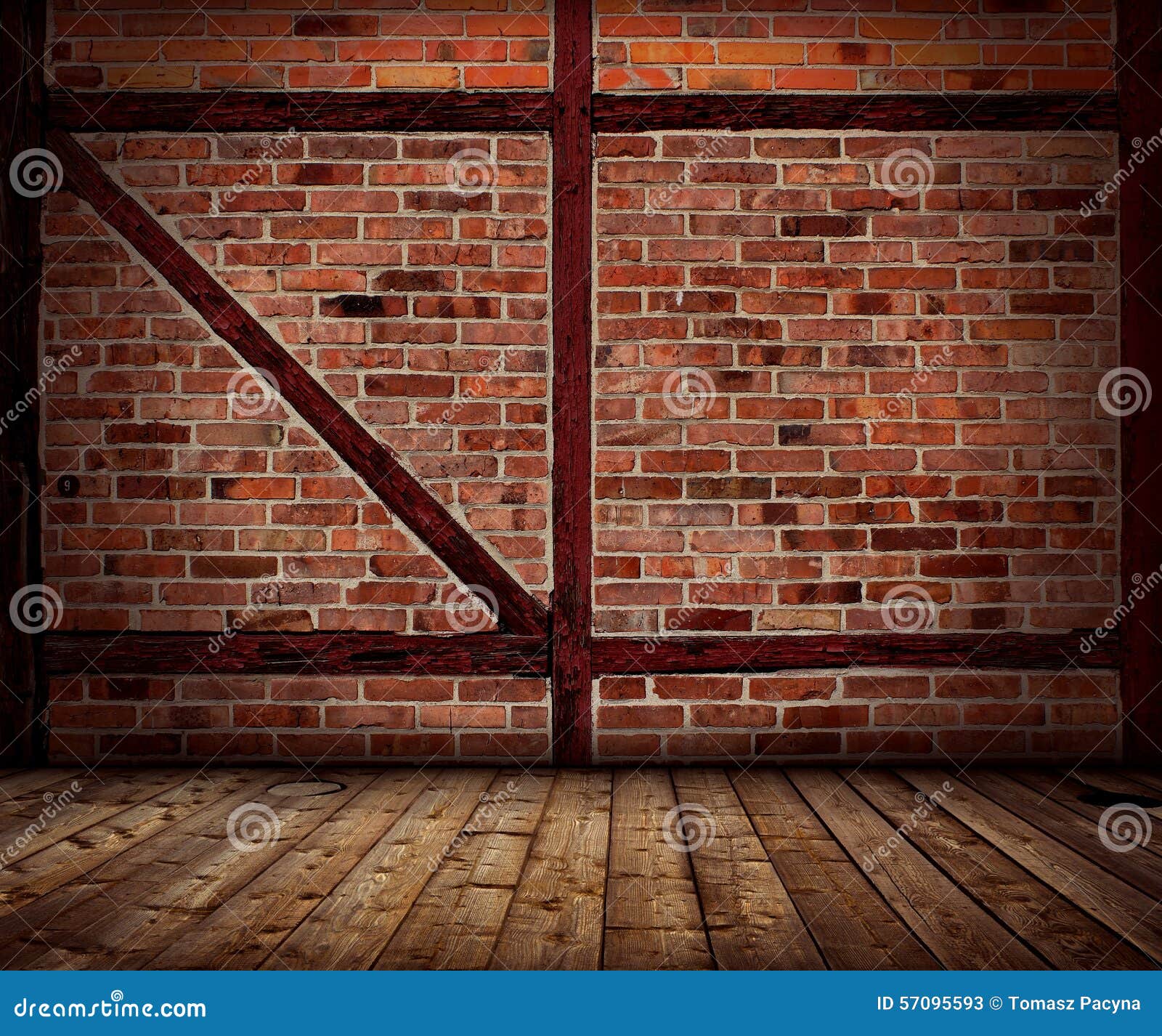 Vintage Brick Wall and Wood Floor Interior Stock Image - Image of ...
