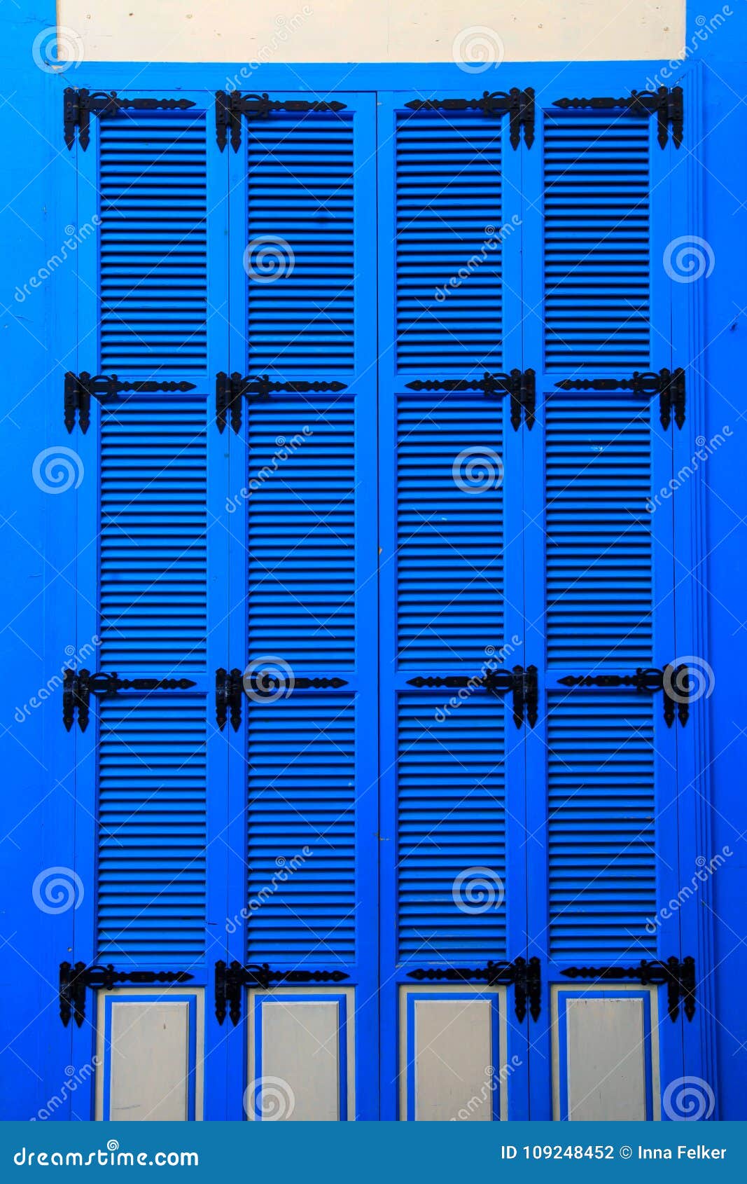 Vintage Bright Blue Window Shutters Stock Photo - Image of shutter ...