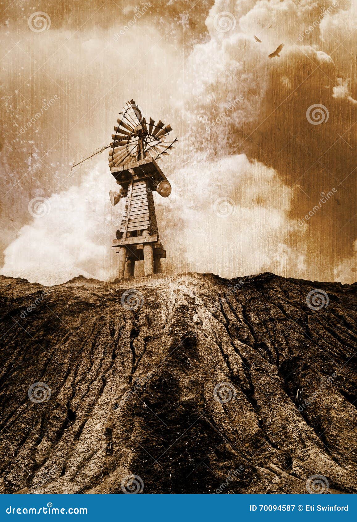 Vintage Broken Down Windmill Climate Change Stock Image - Image of ...