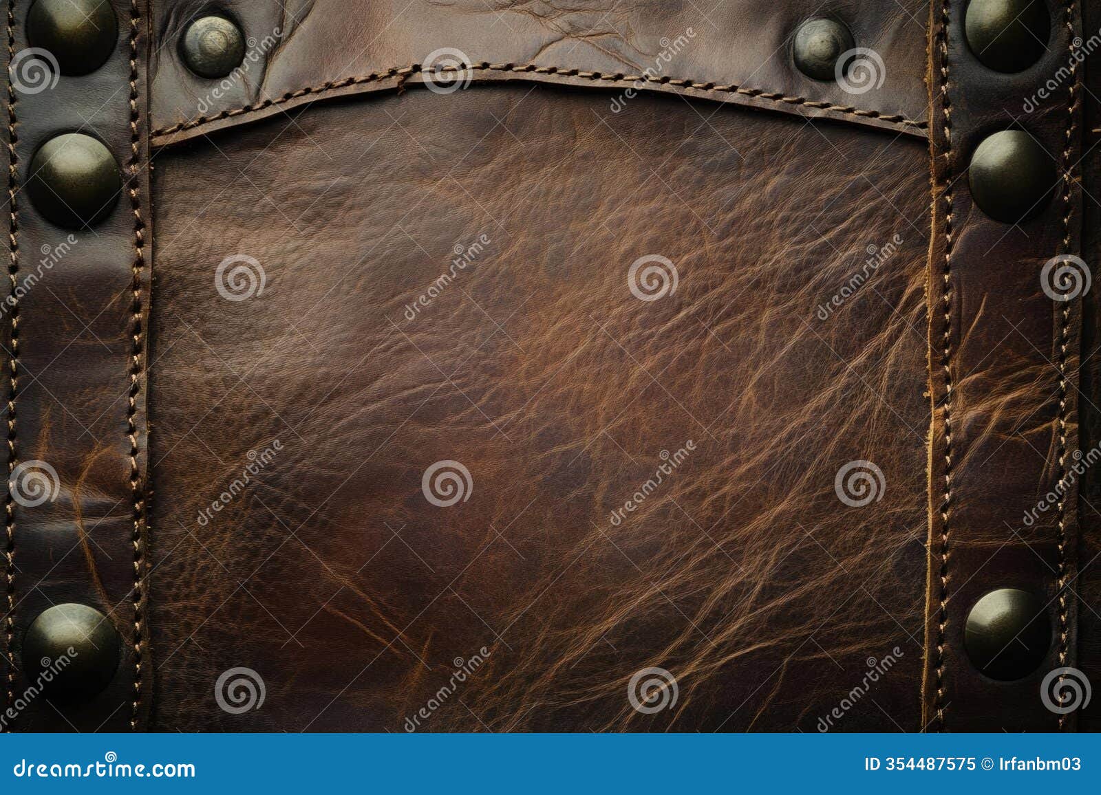 Vintage Brown Leather Texture with Stitching and Metal Studs - Background Image Stock ...