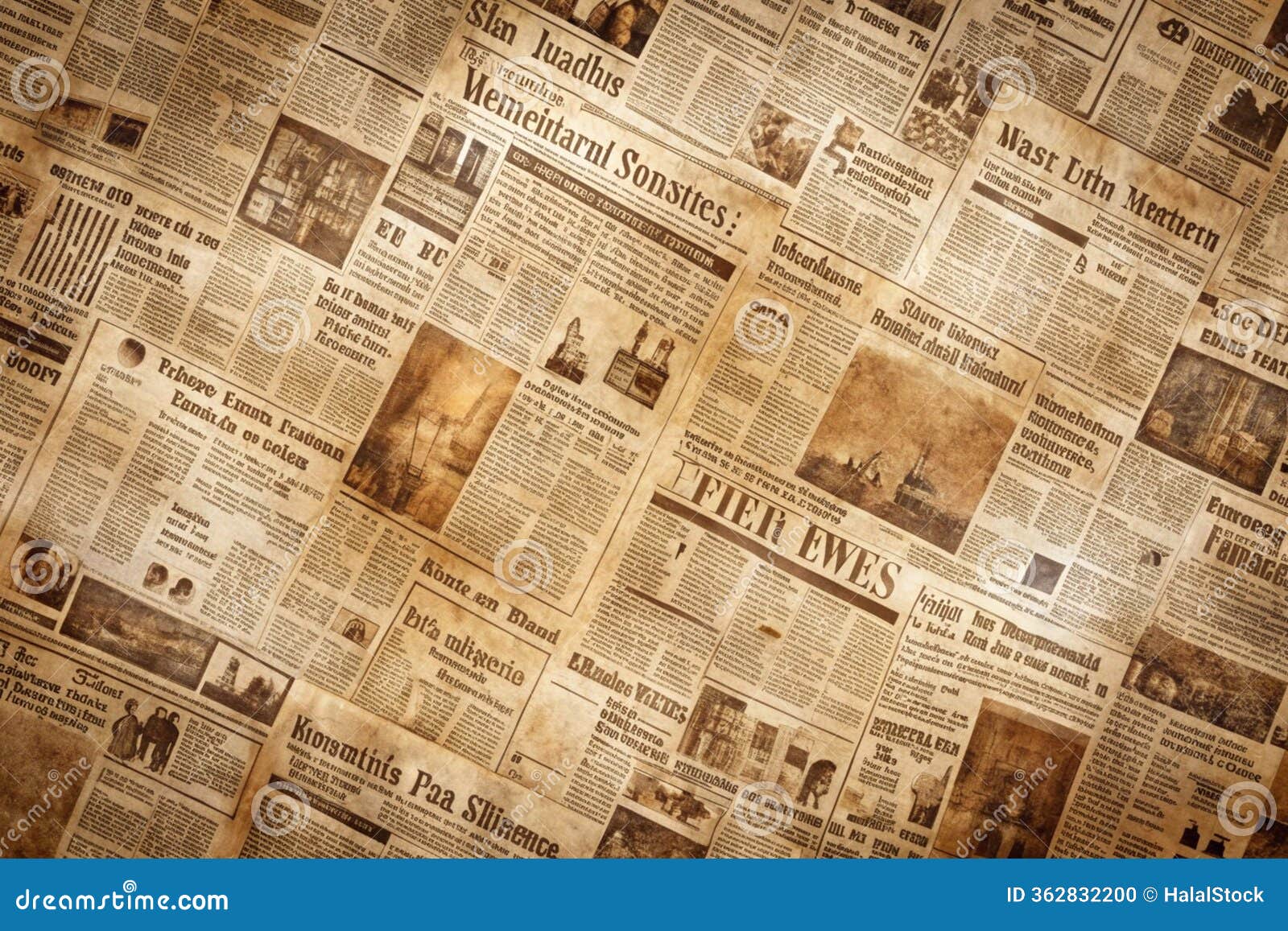 Vintage Brown Newspaper Background with Grunge Print Stock Illustration ...