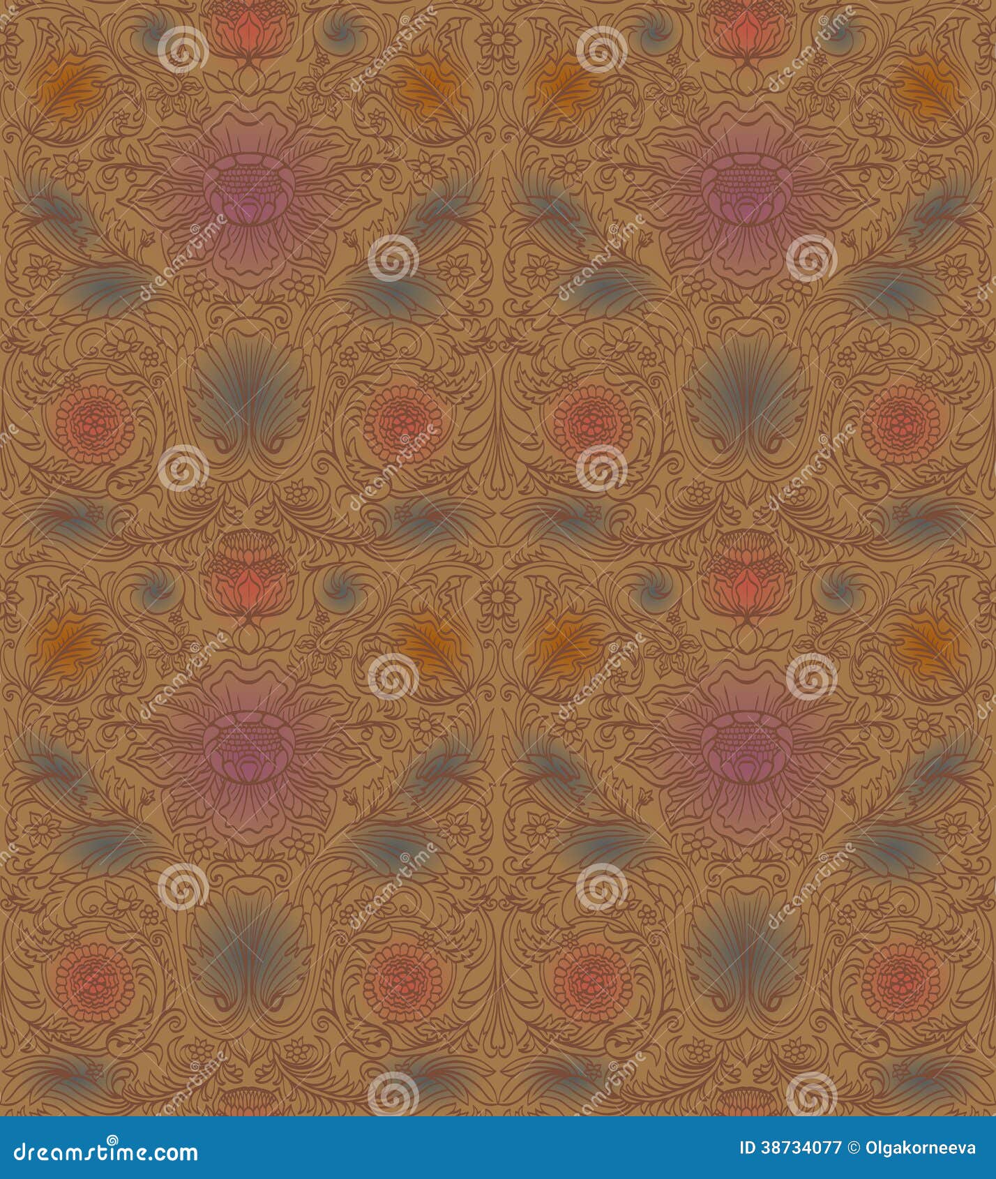 Vintage Brown Seamless Pattern Stock Vector - Illustration of flowering ...