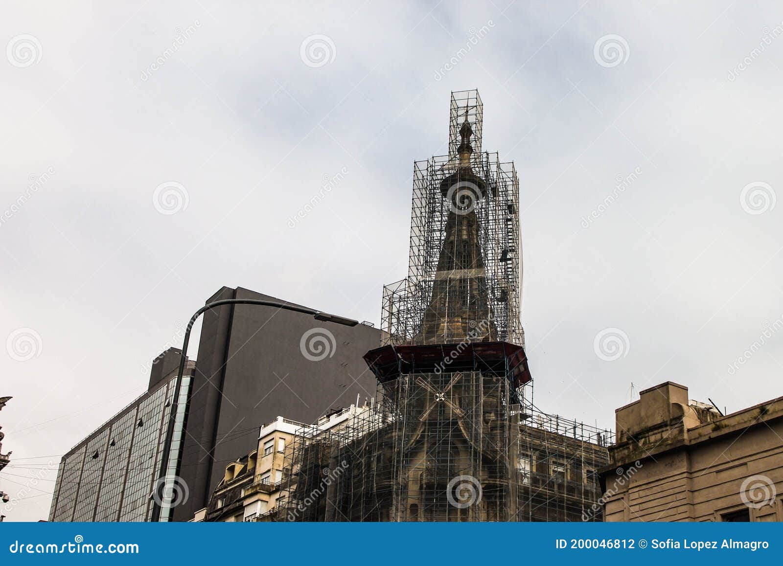 Facade Scaffold With Big Mural Peacock Butterfly On The Wall, Brunette ...