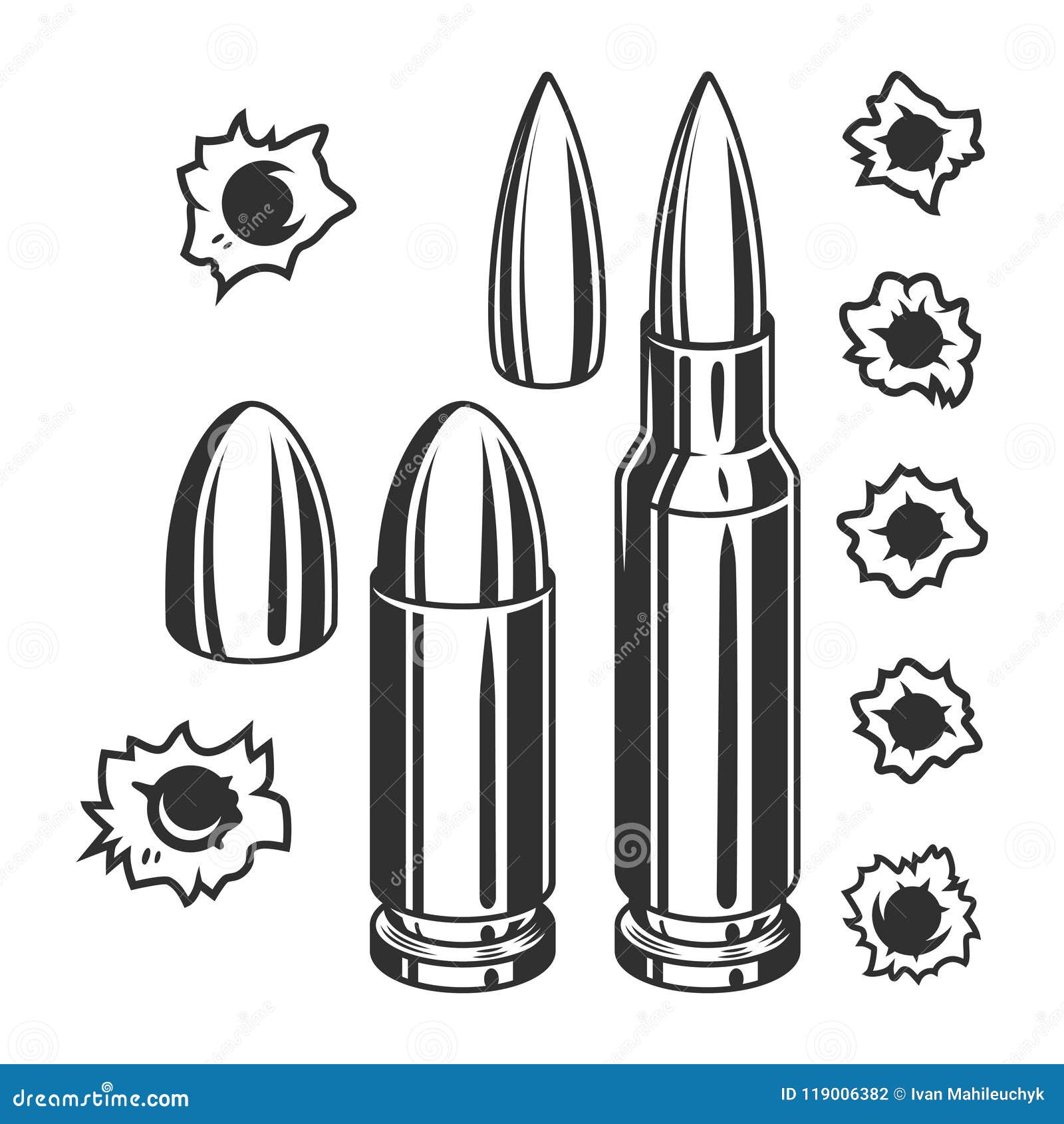 Vintage Bullets And Bullet Holes Set Stock Vector Illustration Of Icon Steel 119006382