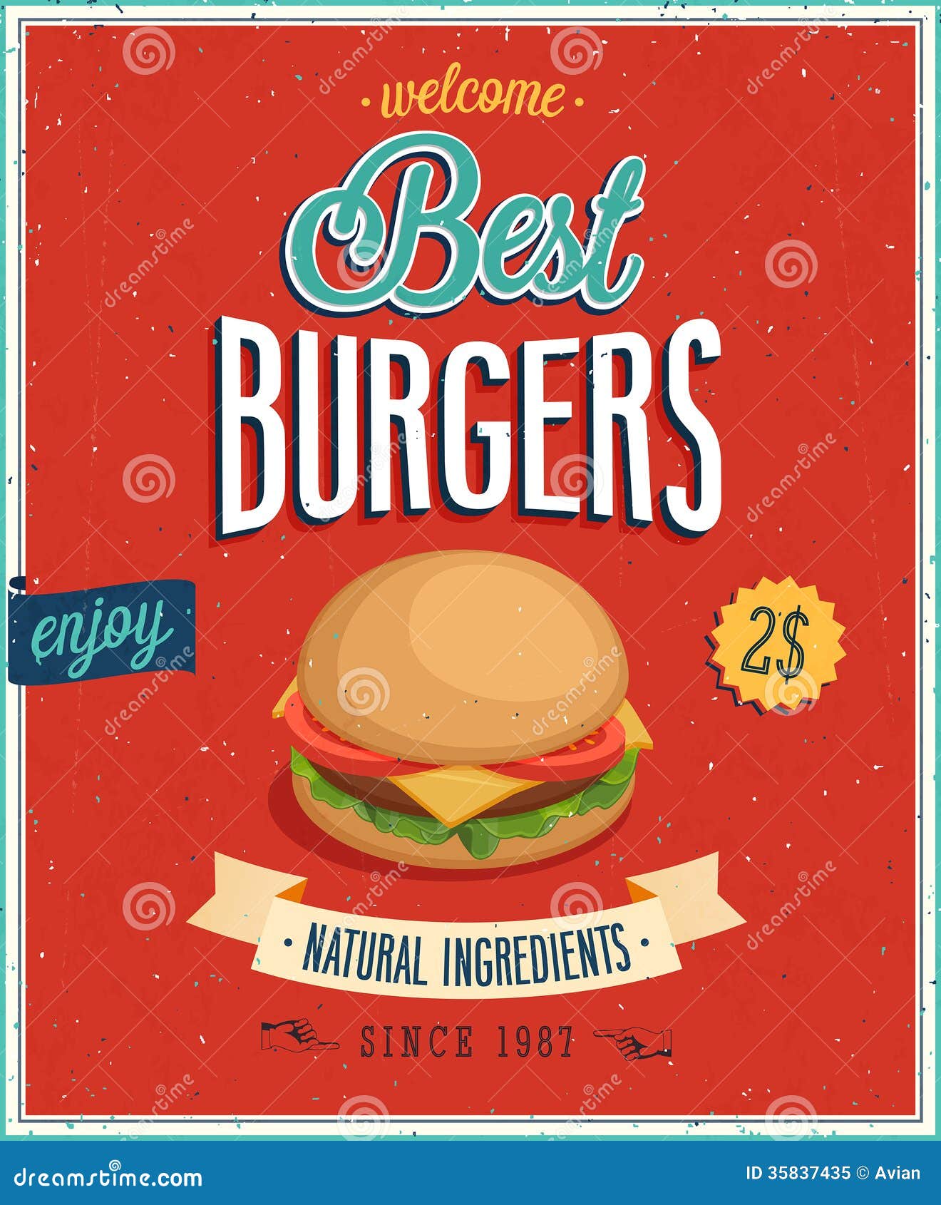 Vintage Burgers Retro Poster Style Design Template Cartoon Vector ...