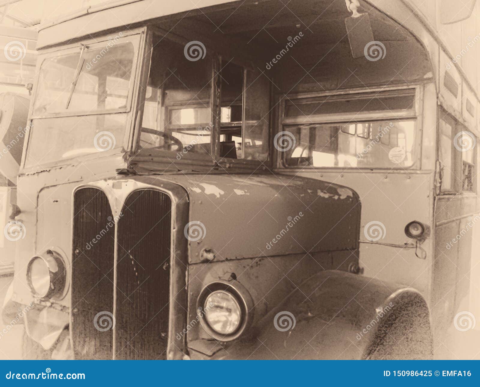 A Vintage Bus Cab in Black and White Stock Image - Image of machinery ...
