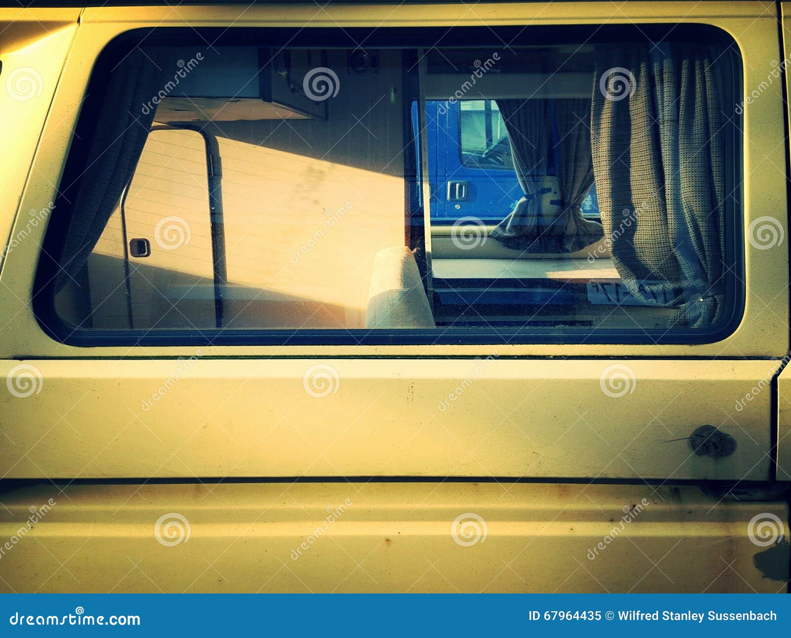 Vintage bus camper van stock image. Image of curtains - 67964435