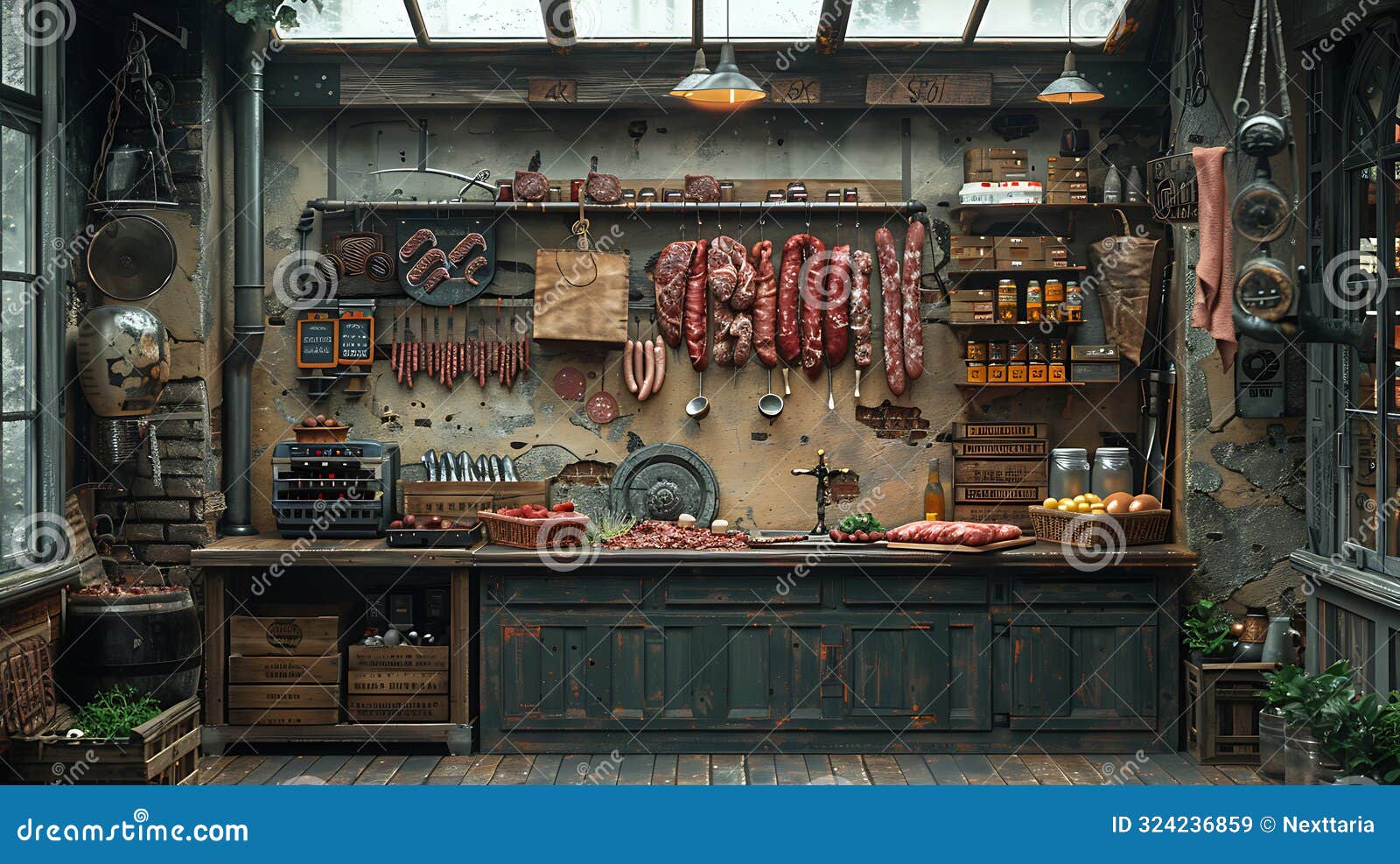 Vintage Butcher Shop Backdrop for Text Overlay Stock Illustration ...