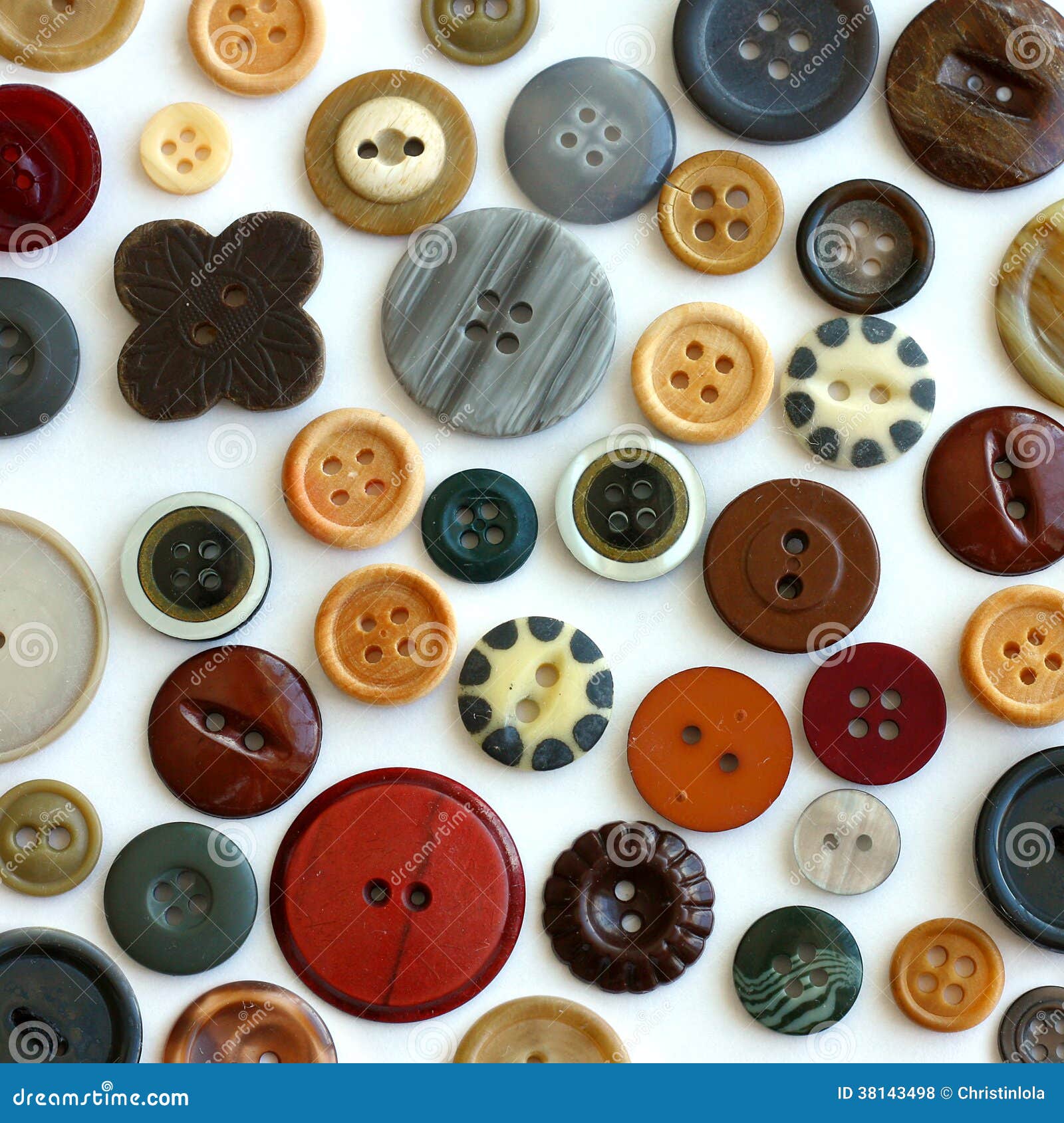 Vintage Button Collection Scattered on White Background Stock Photo ...
