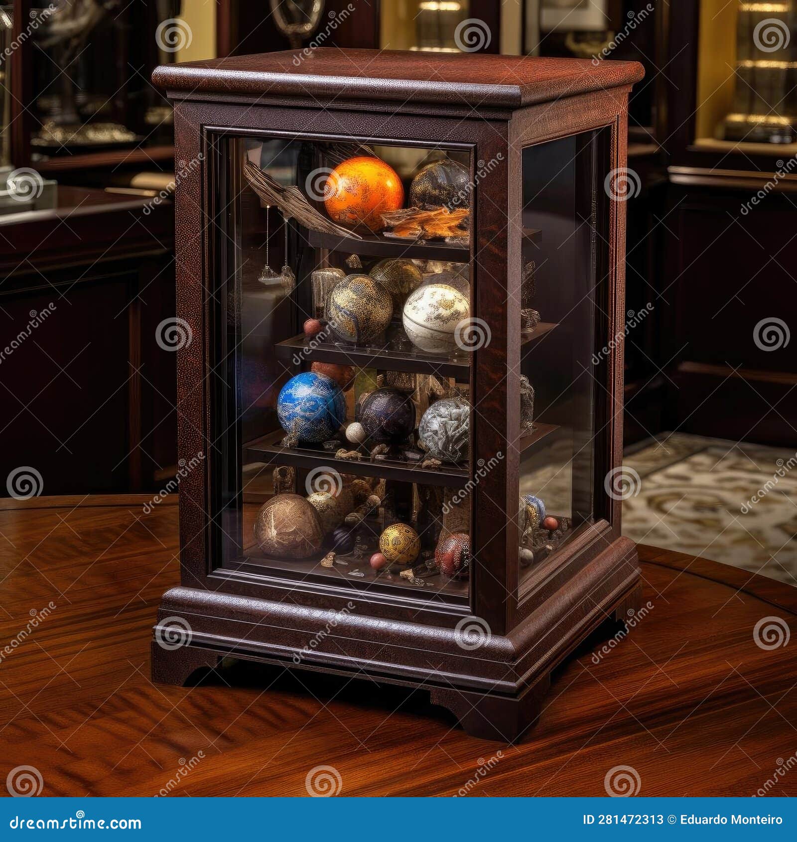 Vintage Cabinet with Various Objects on a Wooden Table in a Museum ...