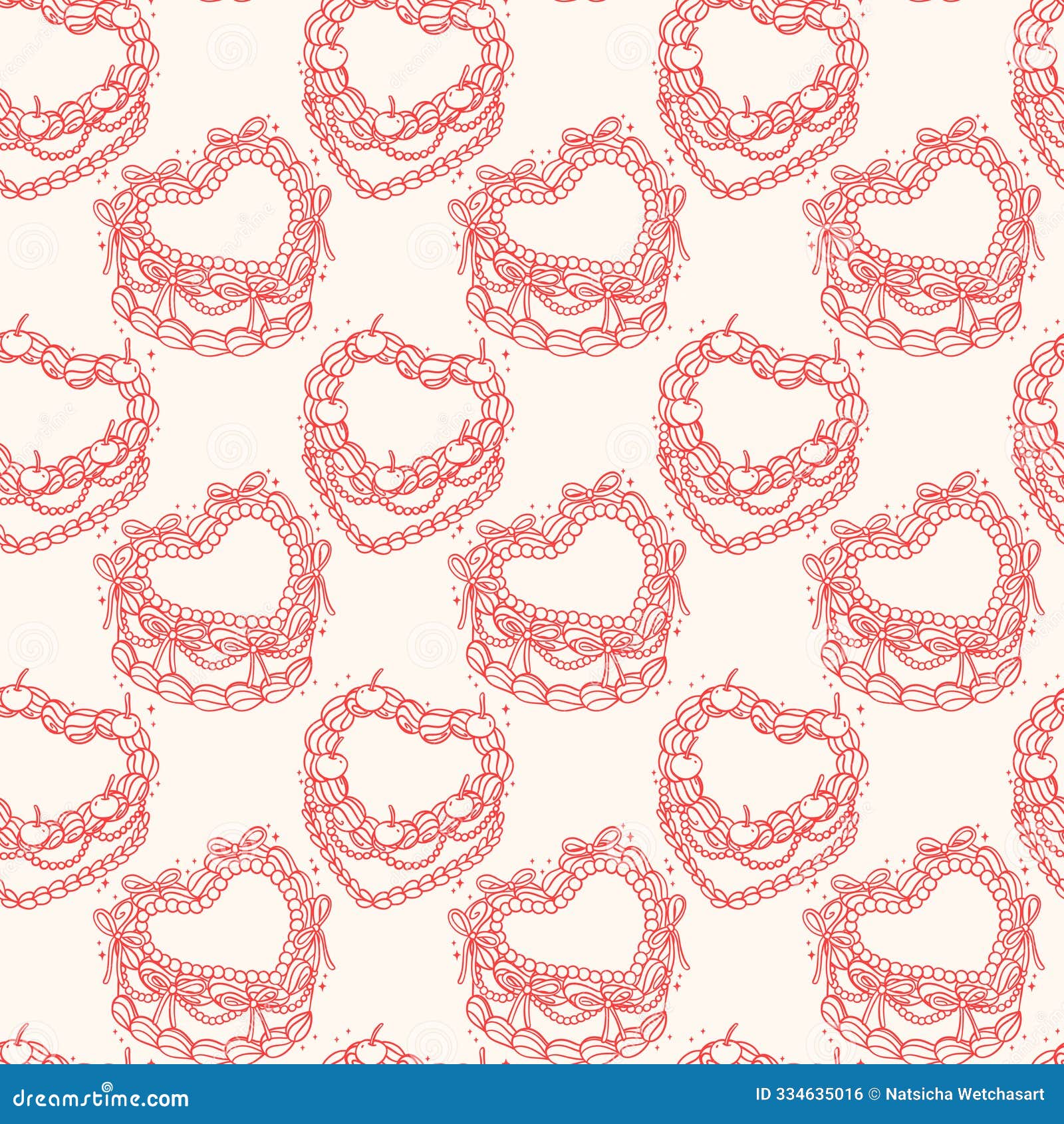 Vintage Cake Coquette Outline Seamless Pattern Retro Hand Drawn ...