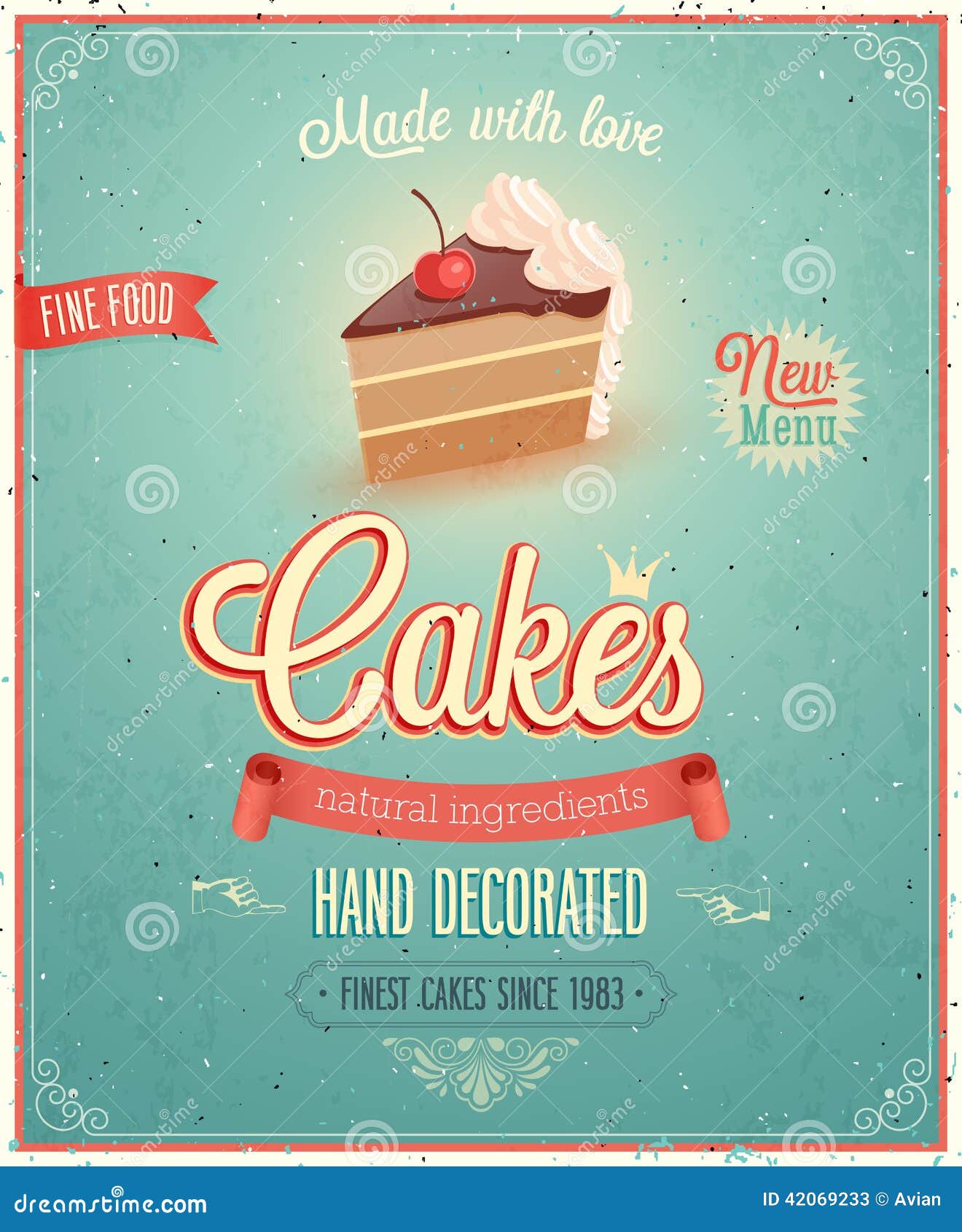 Vintage Cakes Poster. stock vector. Illustration of pink - 42069233