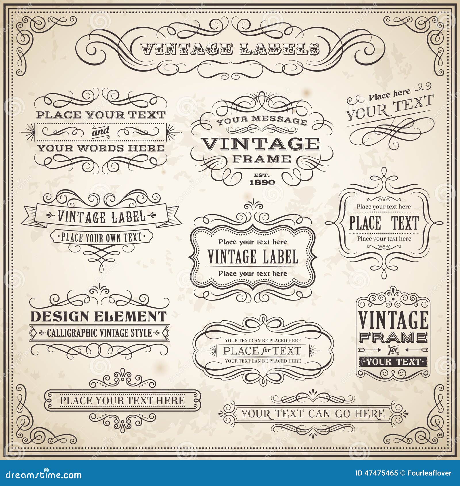 Vintage Calligraphic Labels Set Stock Vector - Illustration of ...