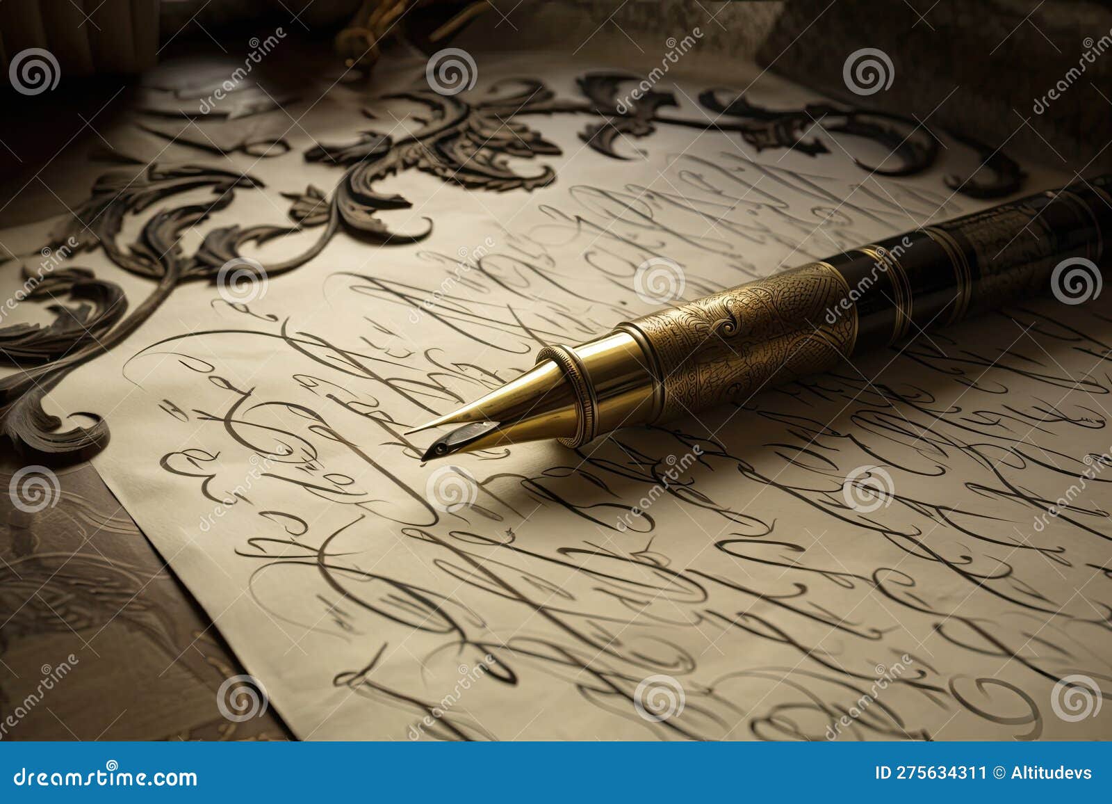 Vintage Calligraphy Piece, with Delicate Script and Intricate ...