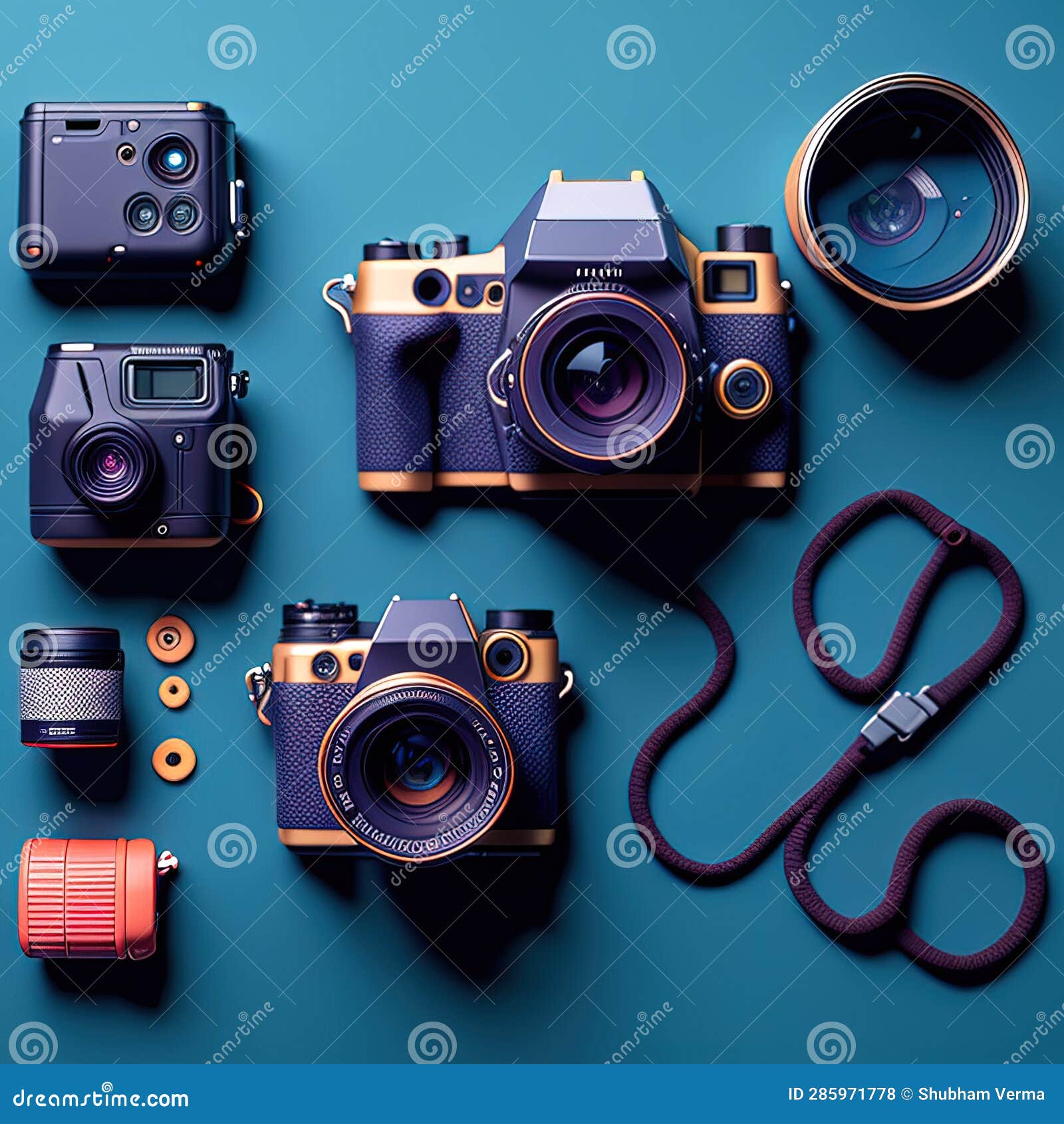 Vintage Camera and Cameras on Color Background Stock Photo - Image of ...