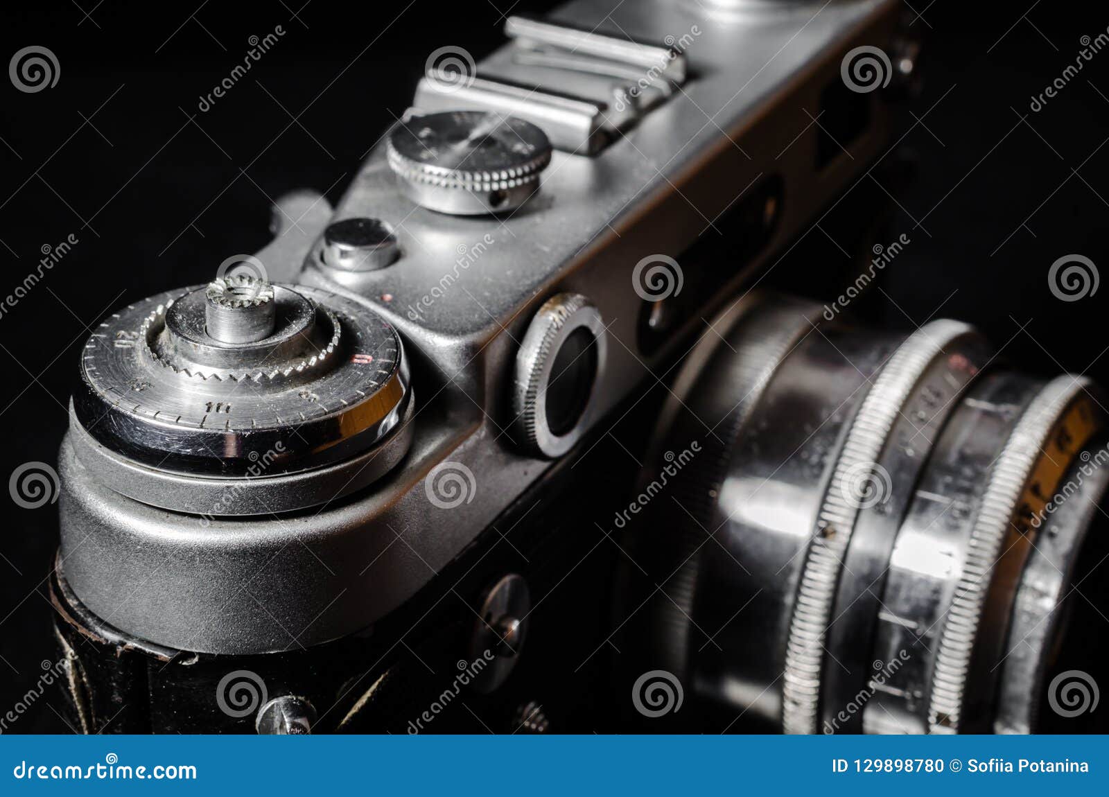 Vintage camera closeup stock photo. Image of lens, detailed - 129898780