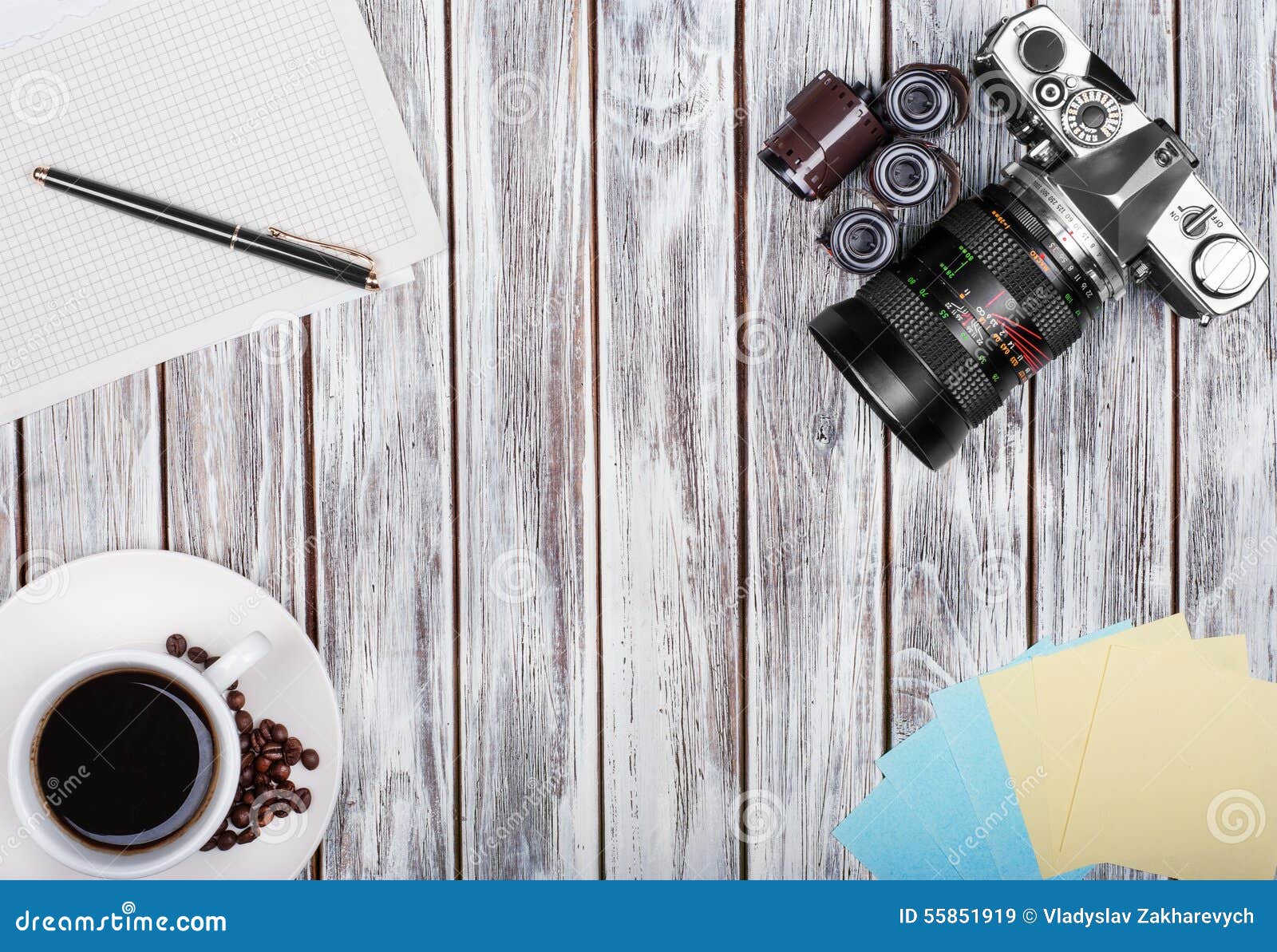 Vintage Camera, Diary with Pan and Cup Pf Coffee Stock Image - Image of ...