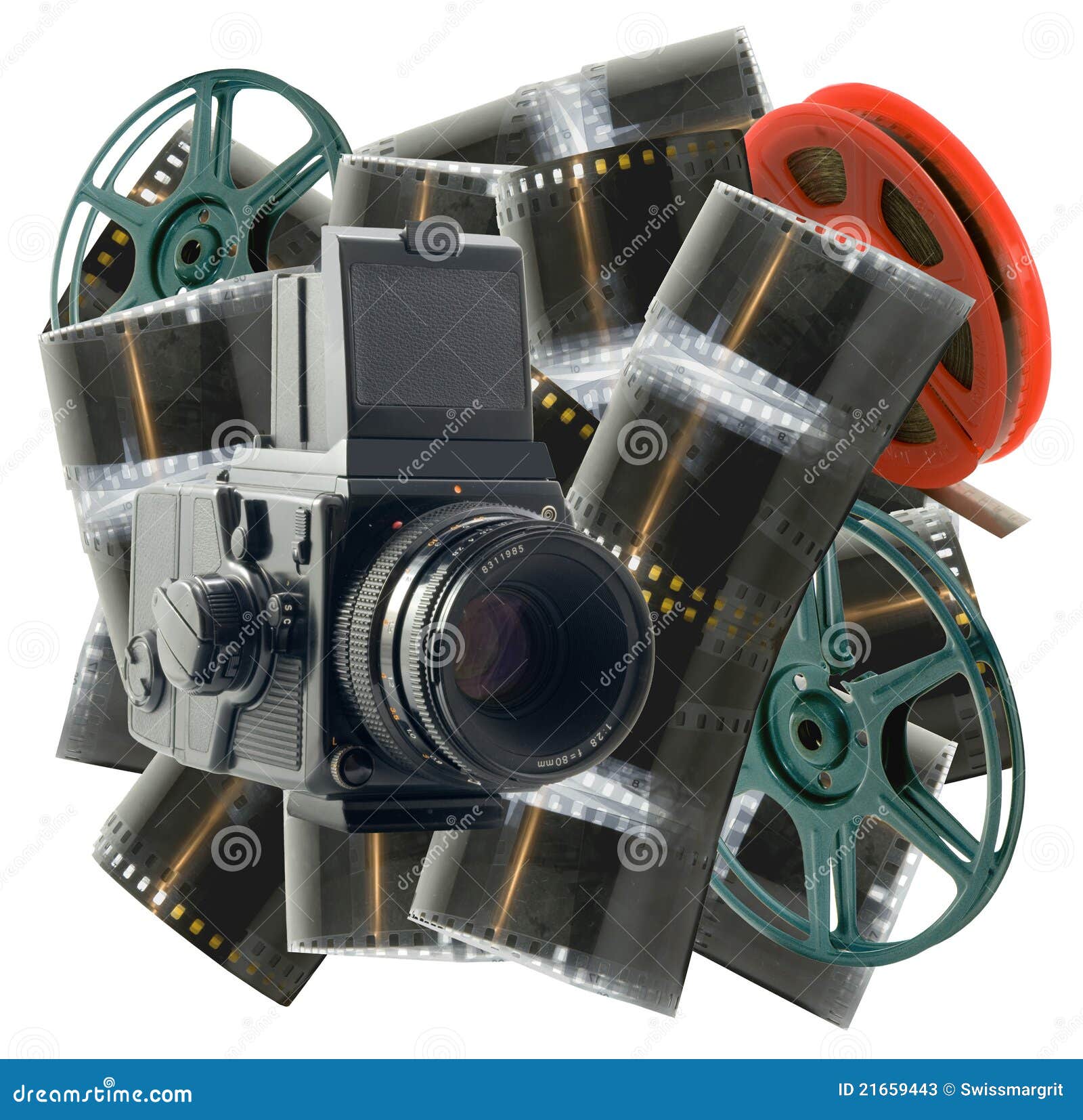 Vintage Camera with Film and Wheels Stock Image - Image of black ...