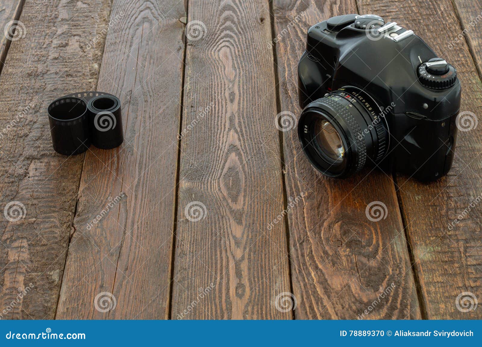 Vintage Camera and Film on Wood Table Stock Photo - Image of nostalgia ...