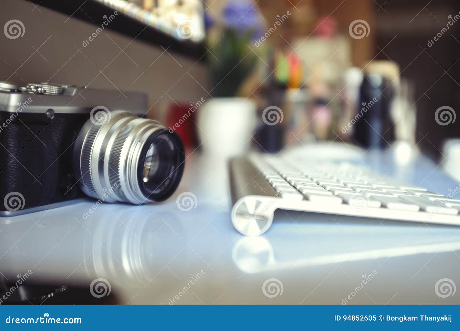 Vintage Camera and Modern Desktop Computer. Stock Image - Image of ...
