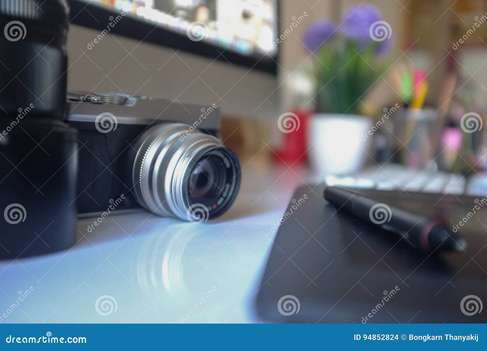 Vintage Camera and Modern Desktop Computer. Stock Photo - Image of ...