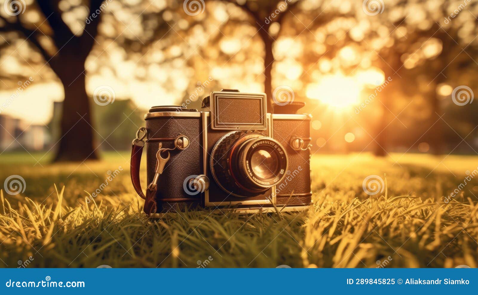 A Vintage Camera at Sunset in Park Stock Image - Image of aged ...