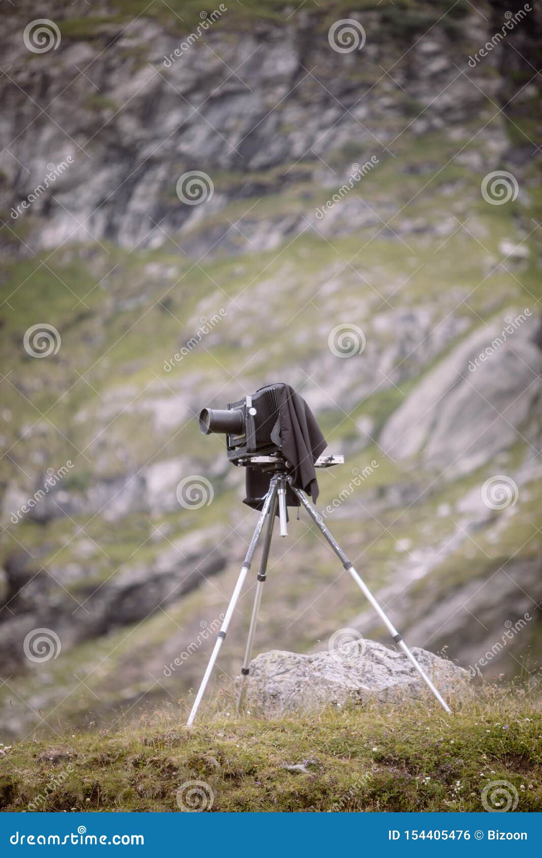 Vintage camera on a tripod stock photo. Image of daguerreotype - 154405476