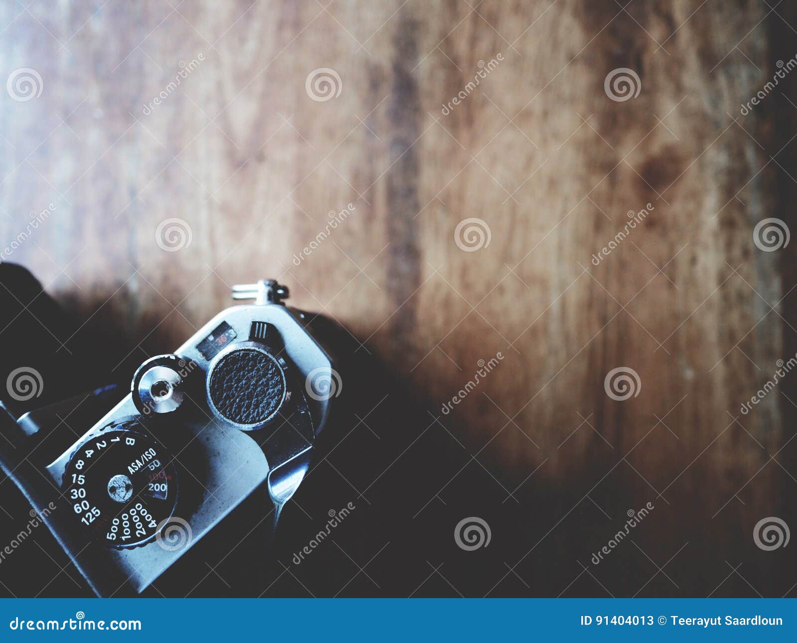 This is Vintage Camera on Wooden Table, Shutter Button, Soft Ton Stock ...