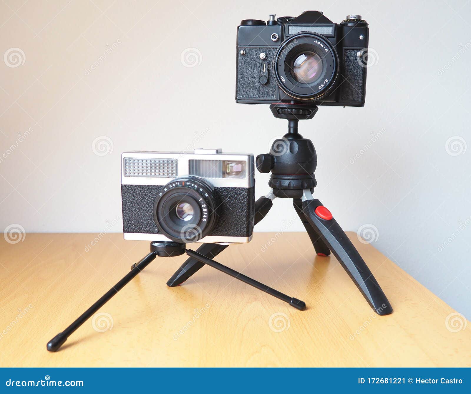 Vintage cameras on tripods stock image. Image of classic - 172681221