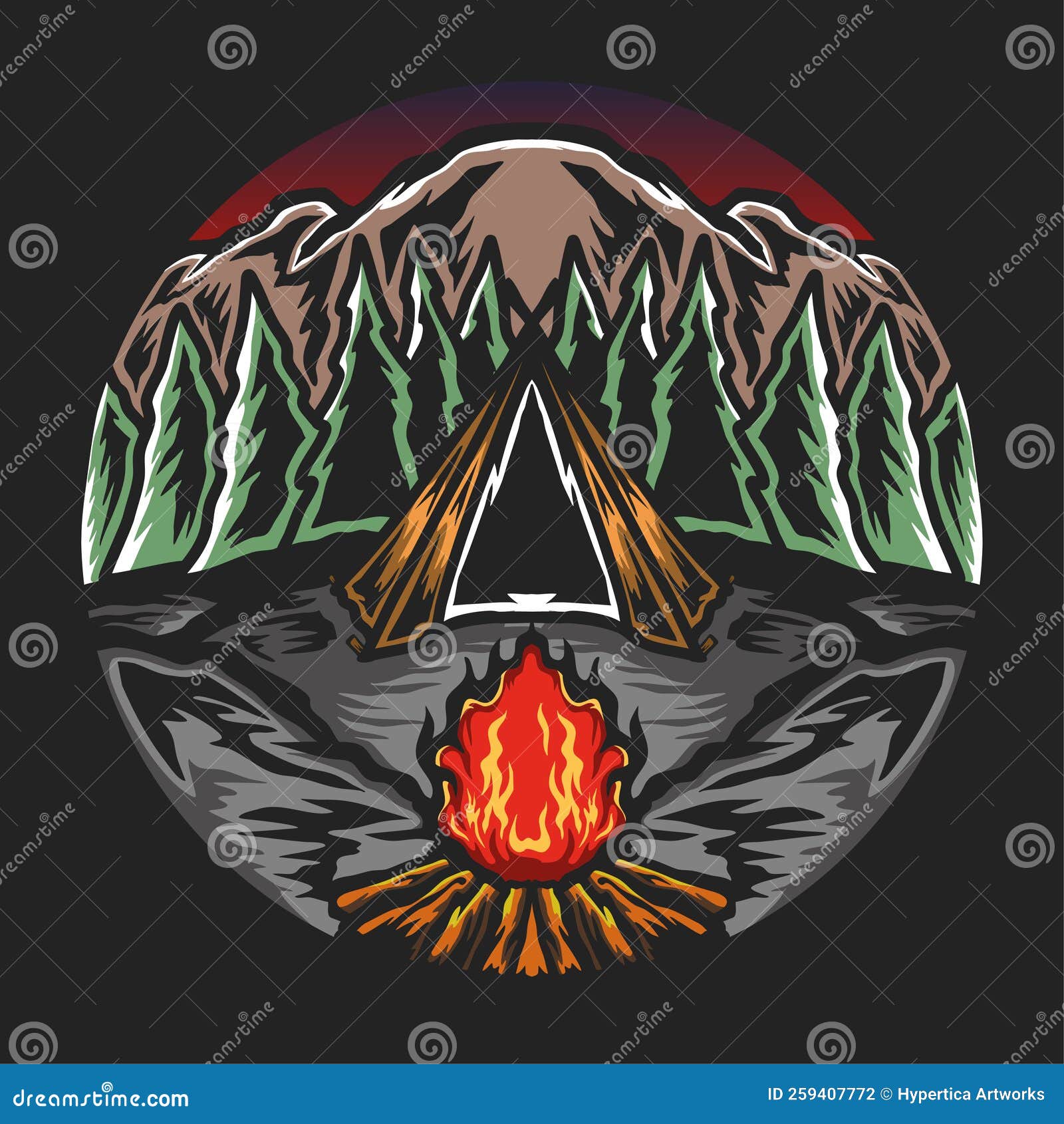 Vintage Camping Tent with Campfire Vectors Illustration Stock Vector ...
