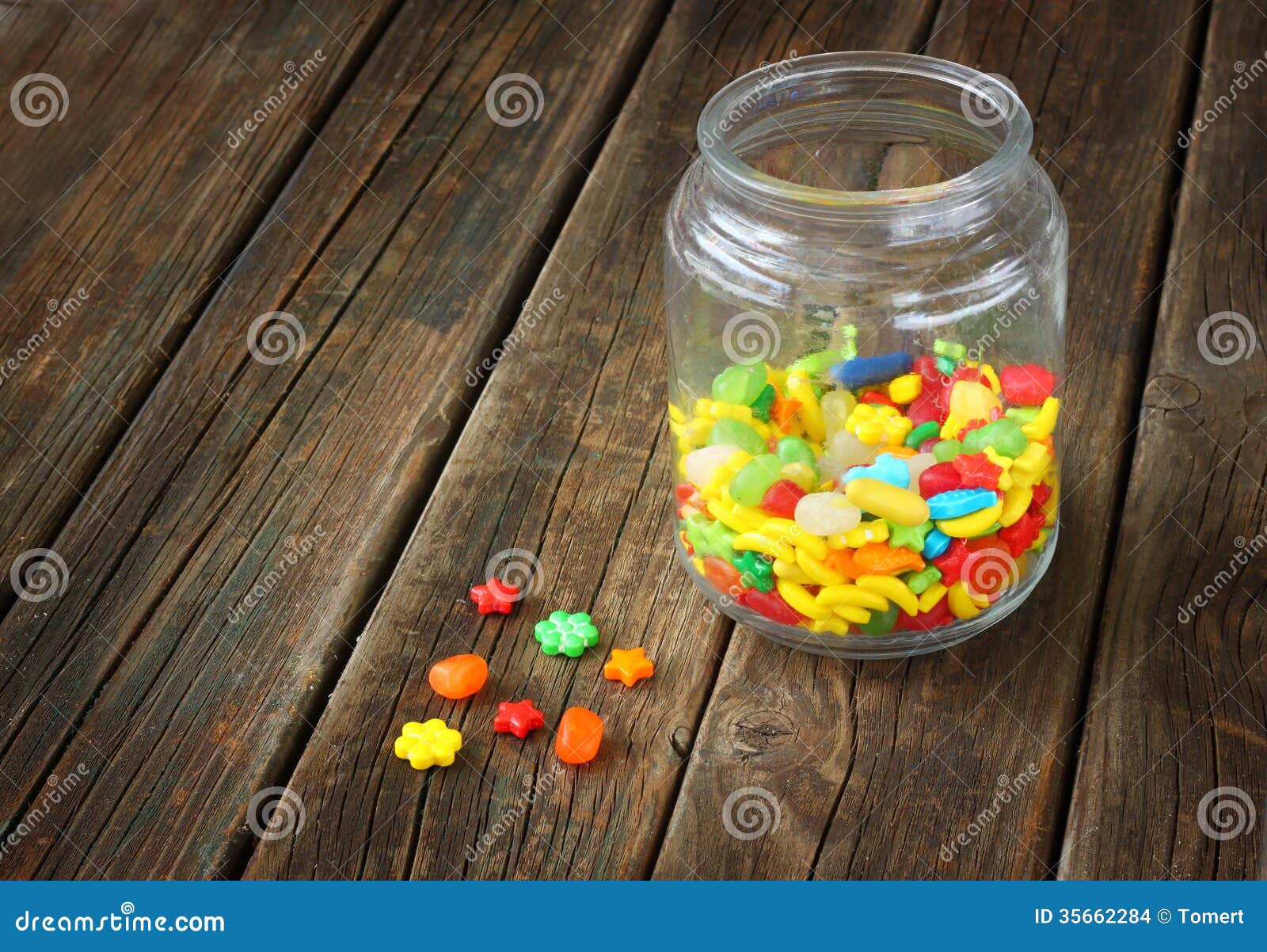 Vintage Candy Jar on Wooden Table Stock Photo - Image of close ...