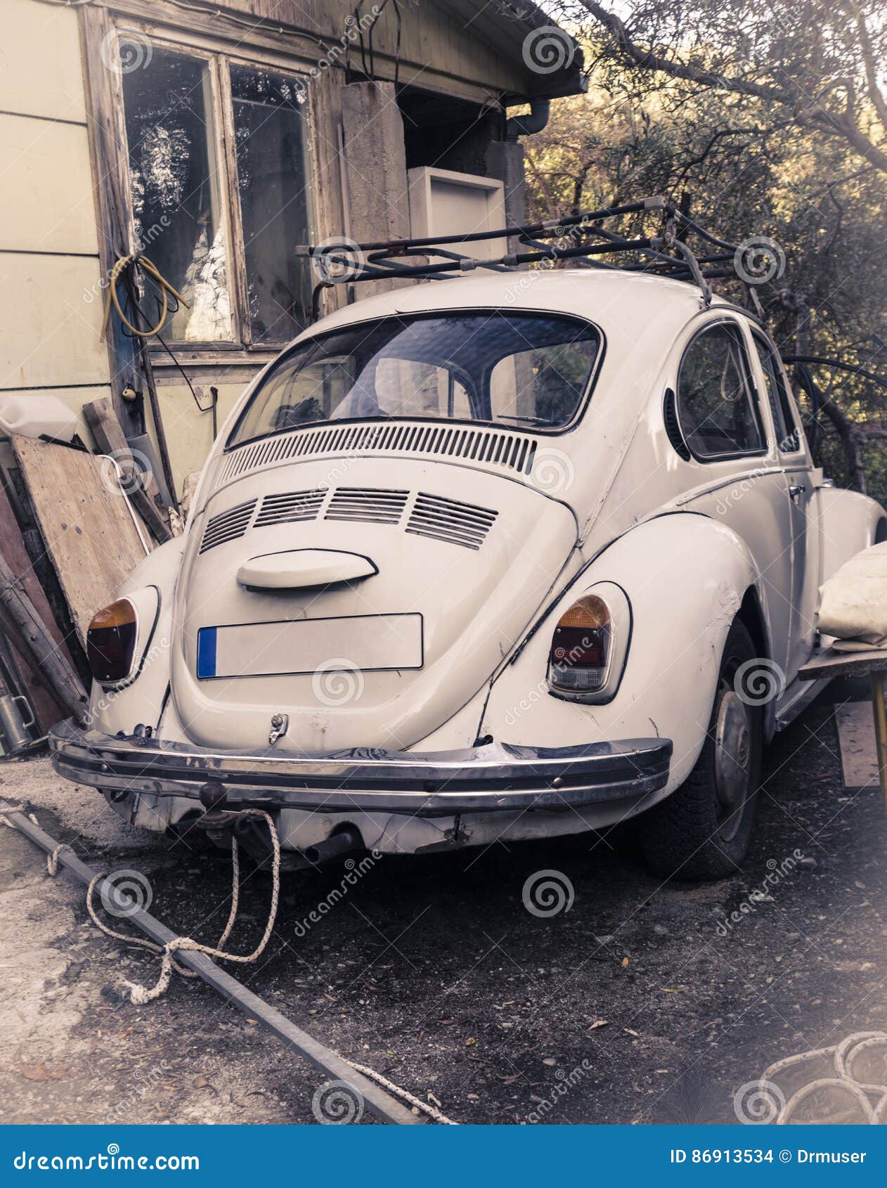 Vintage car in backyard stock photo. Image of recycle - 86913534