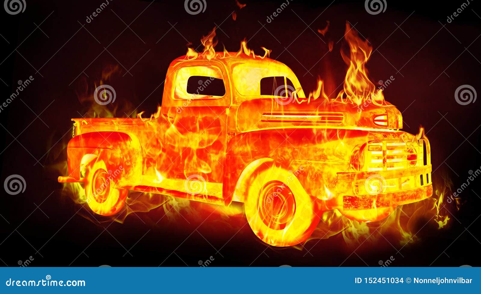 Vintage Car Burning Hot Glowing Stock Illustration - Illustration of ...