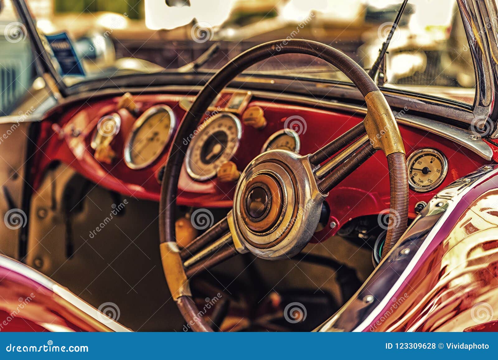 Vintage car dashboard stock photo. Image of cabriolet - 123309628