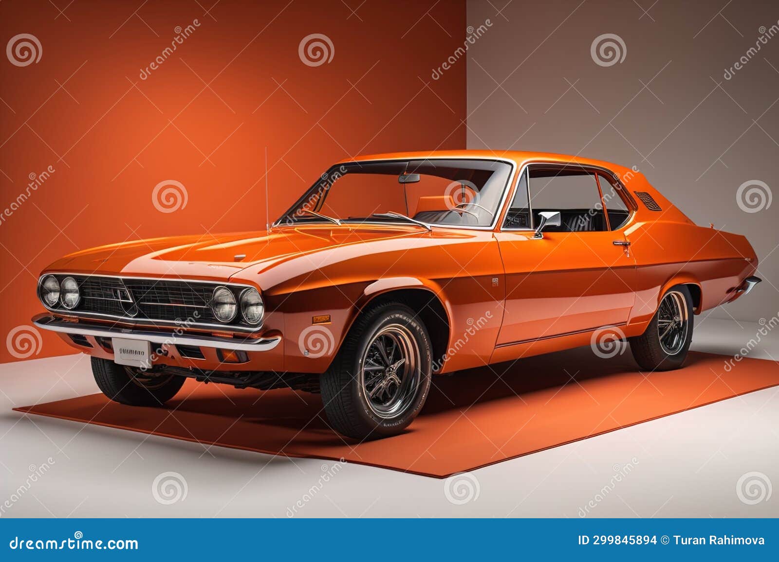 Vintage Car with Orange Color on a White Background. Generative Ai ...